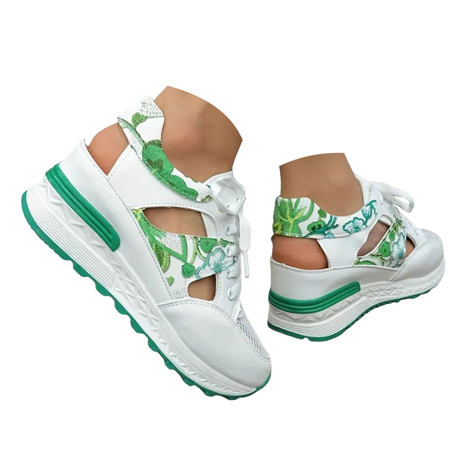 Mepaouo Platform Sneakers High Hidden Heel Wedge Slip on Sandals Lace ...