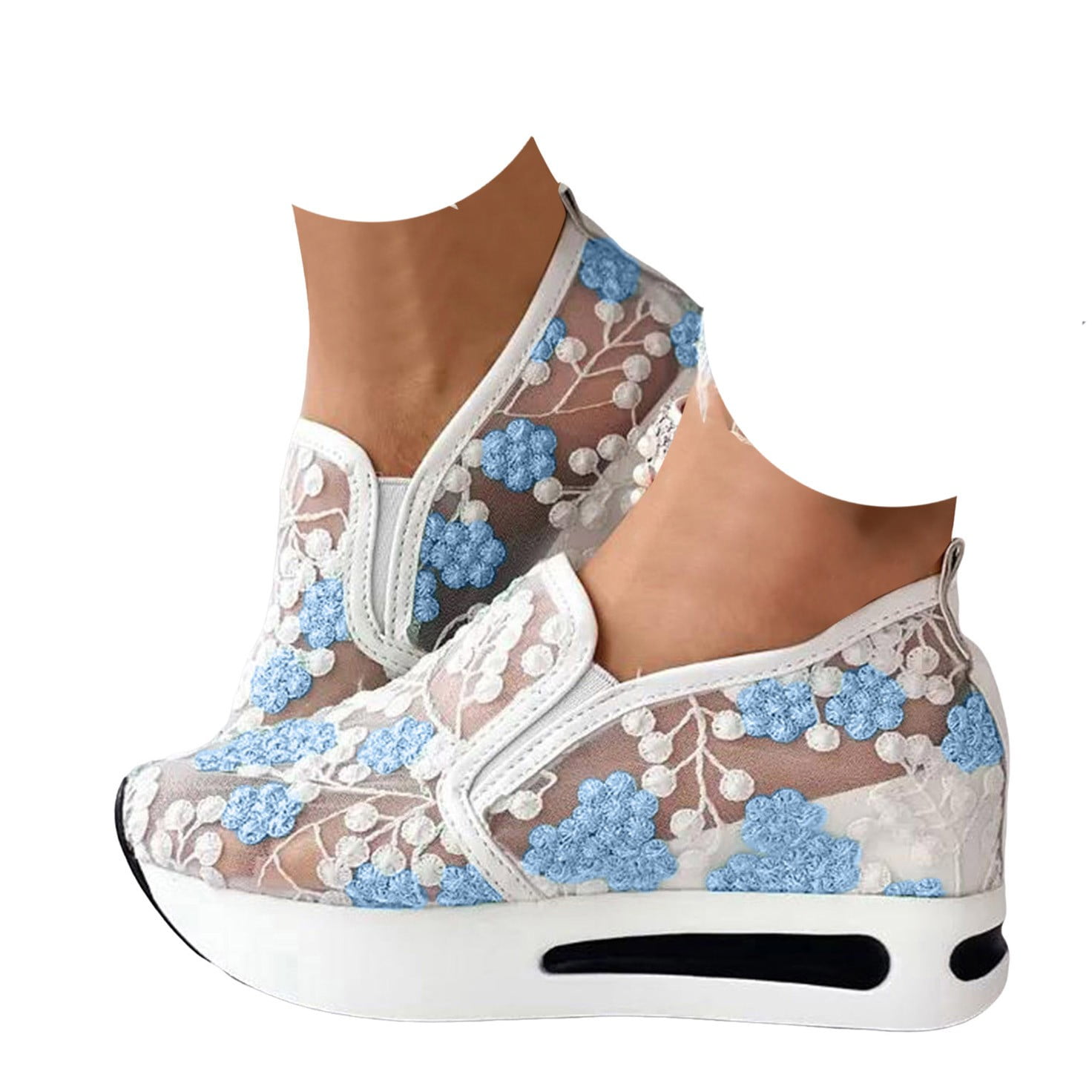 Mepaouo Platform Wedge Sneakers for Women Embroidery Floral Mesh Air ...