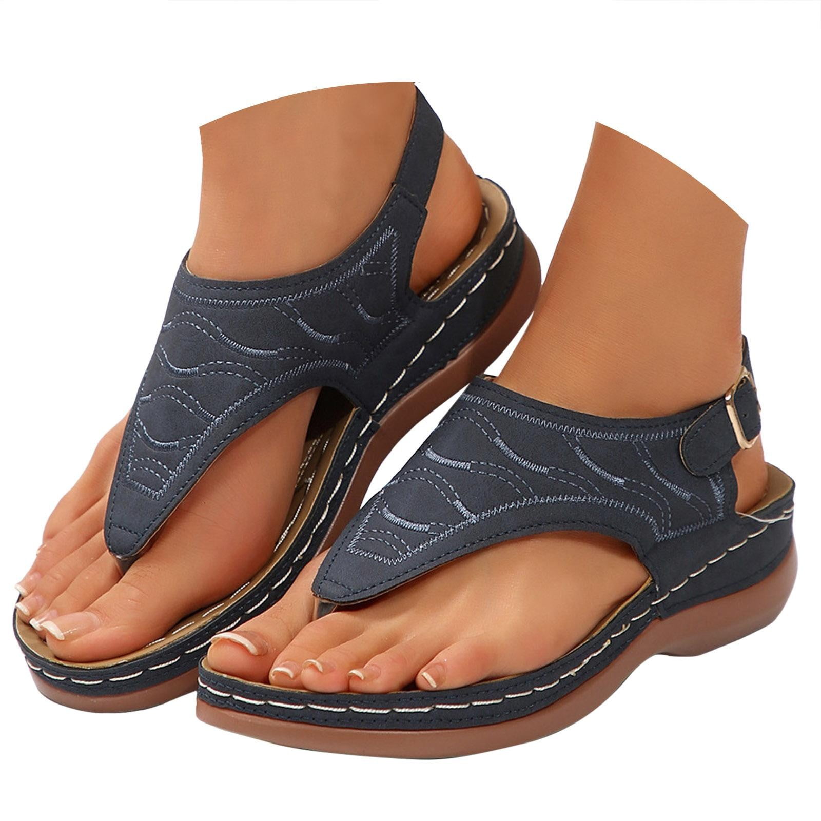 Mepaouo Sandals Womens Open Toe Ankle Strap Thong Flip Flops Orthopedic ...