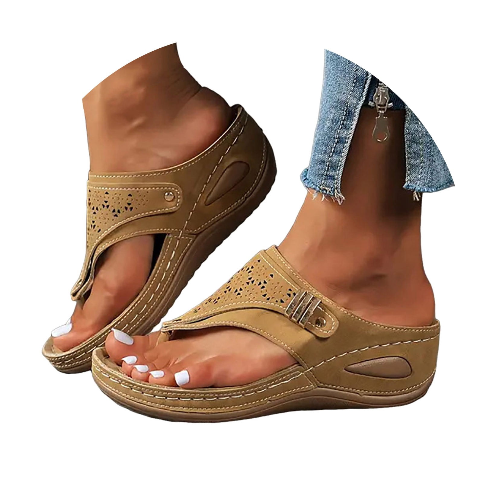 Mepaouo Sandals for Women 2025 Summer Orthopedic Wedge Flip Flops ...
