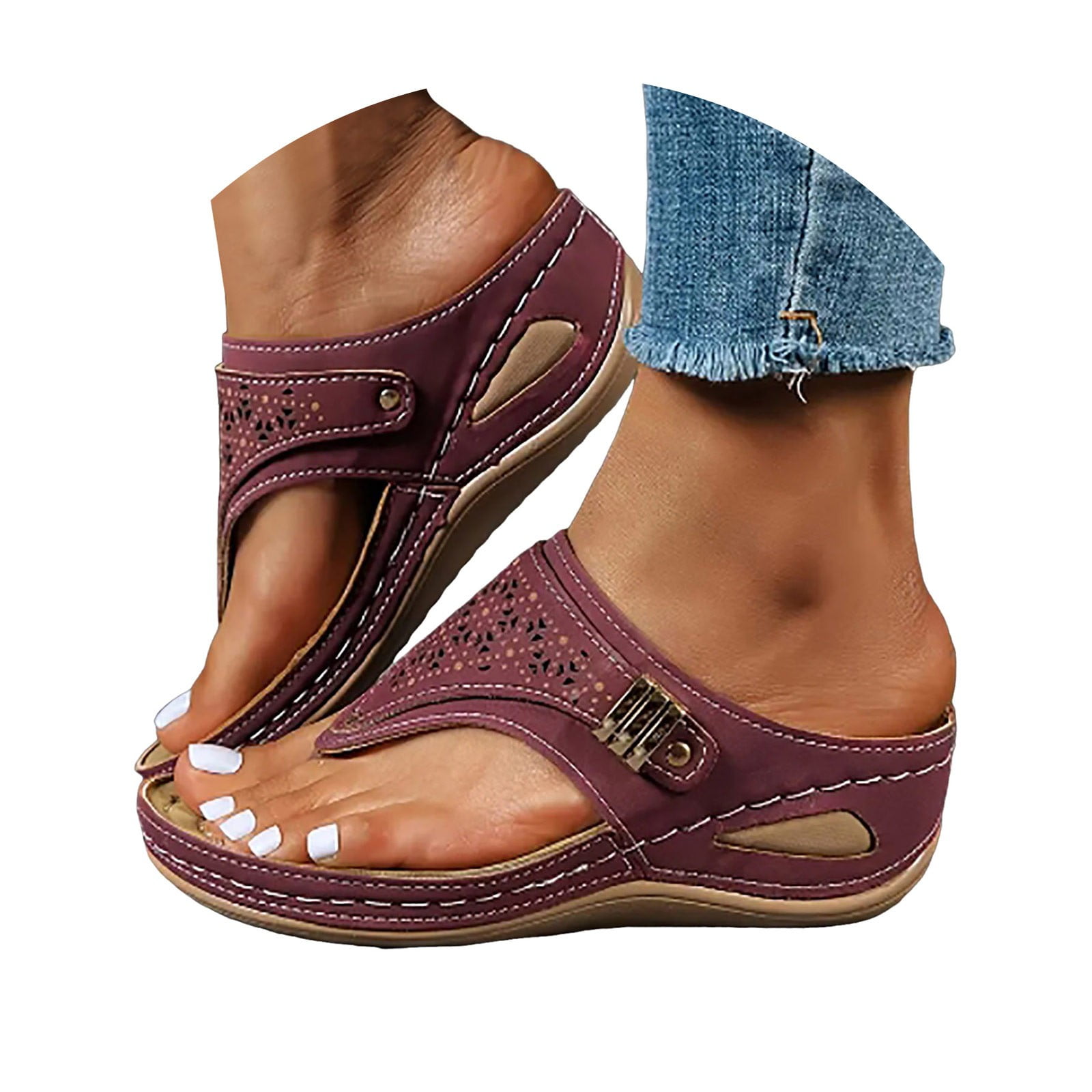 Mepaouo Sandals for Women 2025 Summer Orthopedic Wedge Flip Flops ...