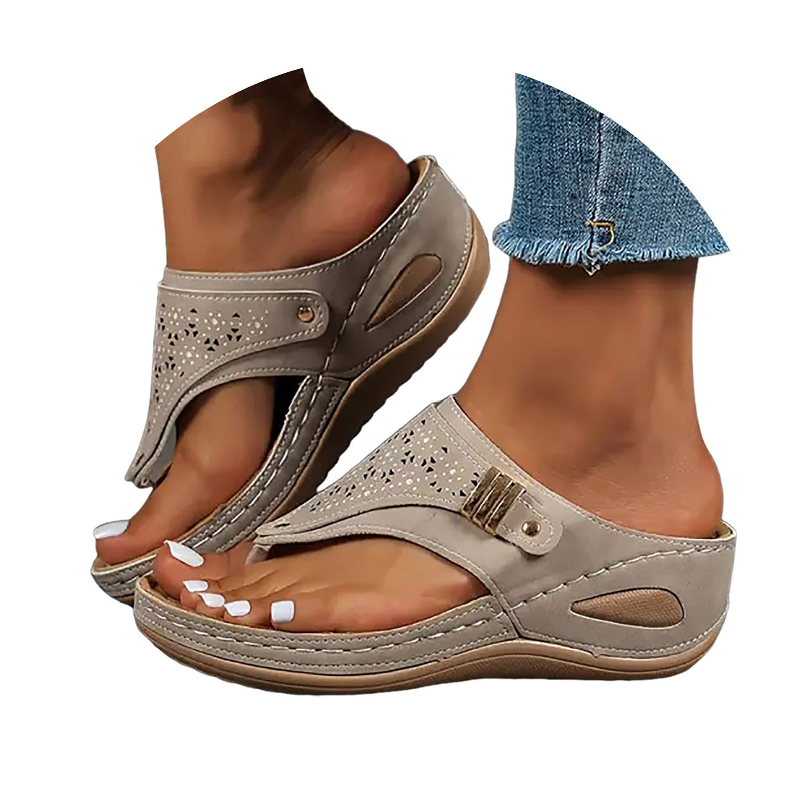 Mepaouo Sandals for Women 2025 Summer Orthopedic Wedge Flip Flops ...
