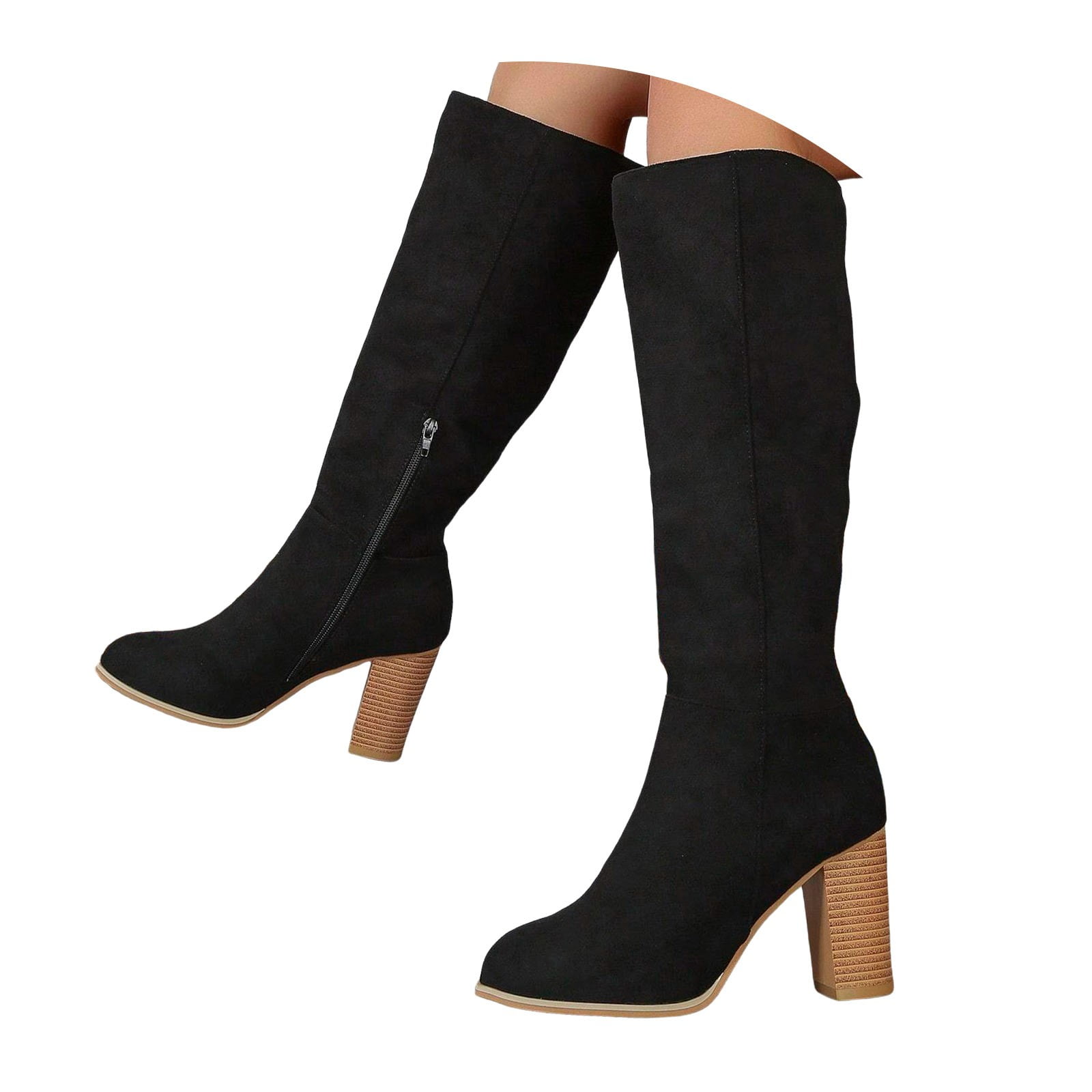 Mepaouo Suede Knee High Boots for Women Block High Heel Slouch Thigh High Boots Sizes 5.5-9.5 ...