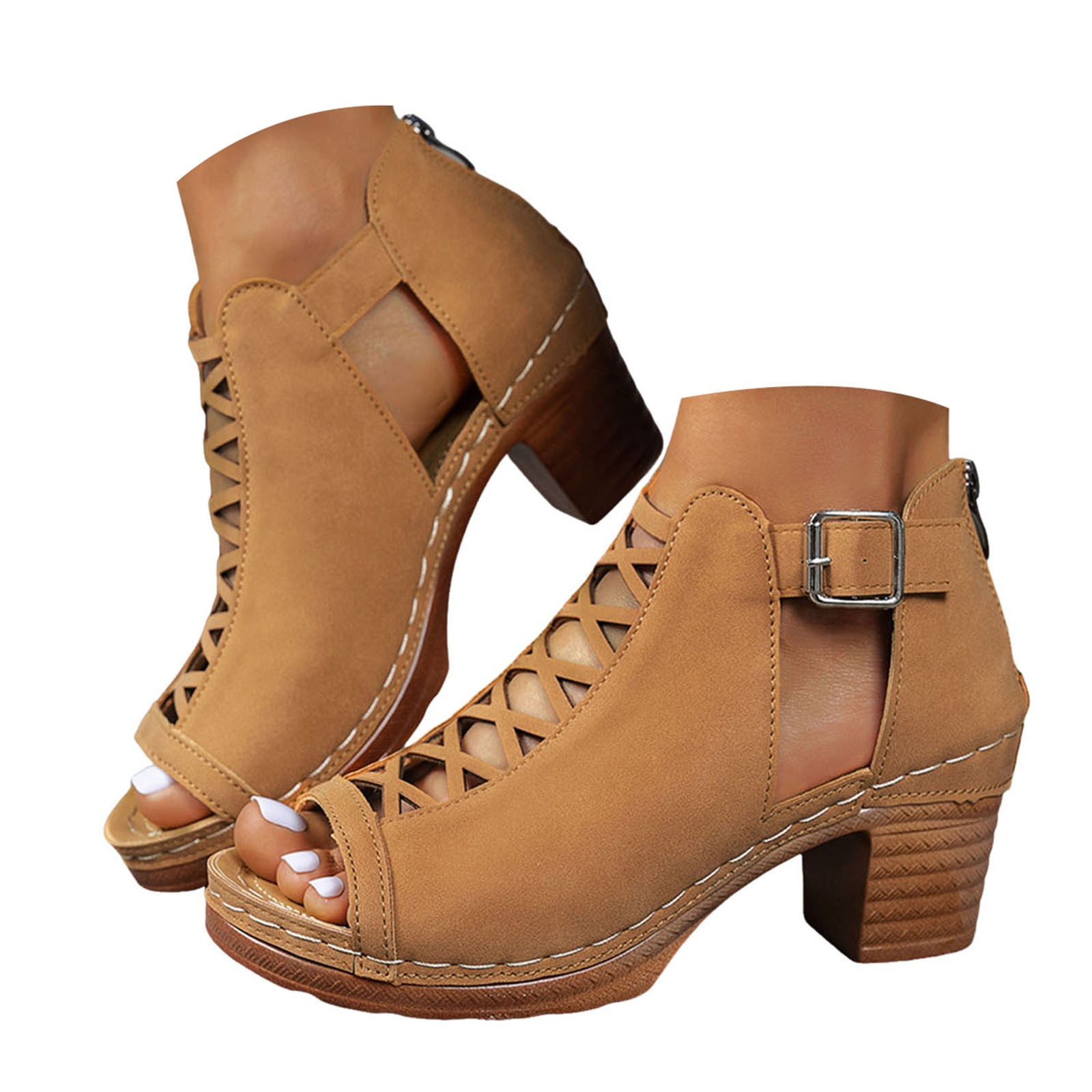 Mepaouo Summer Sandals for Women 2025 Trendy Dressy Chunky Heels Zipper ...