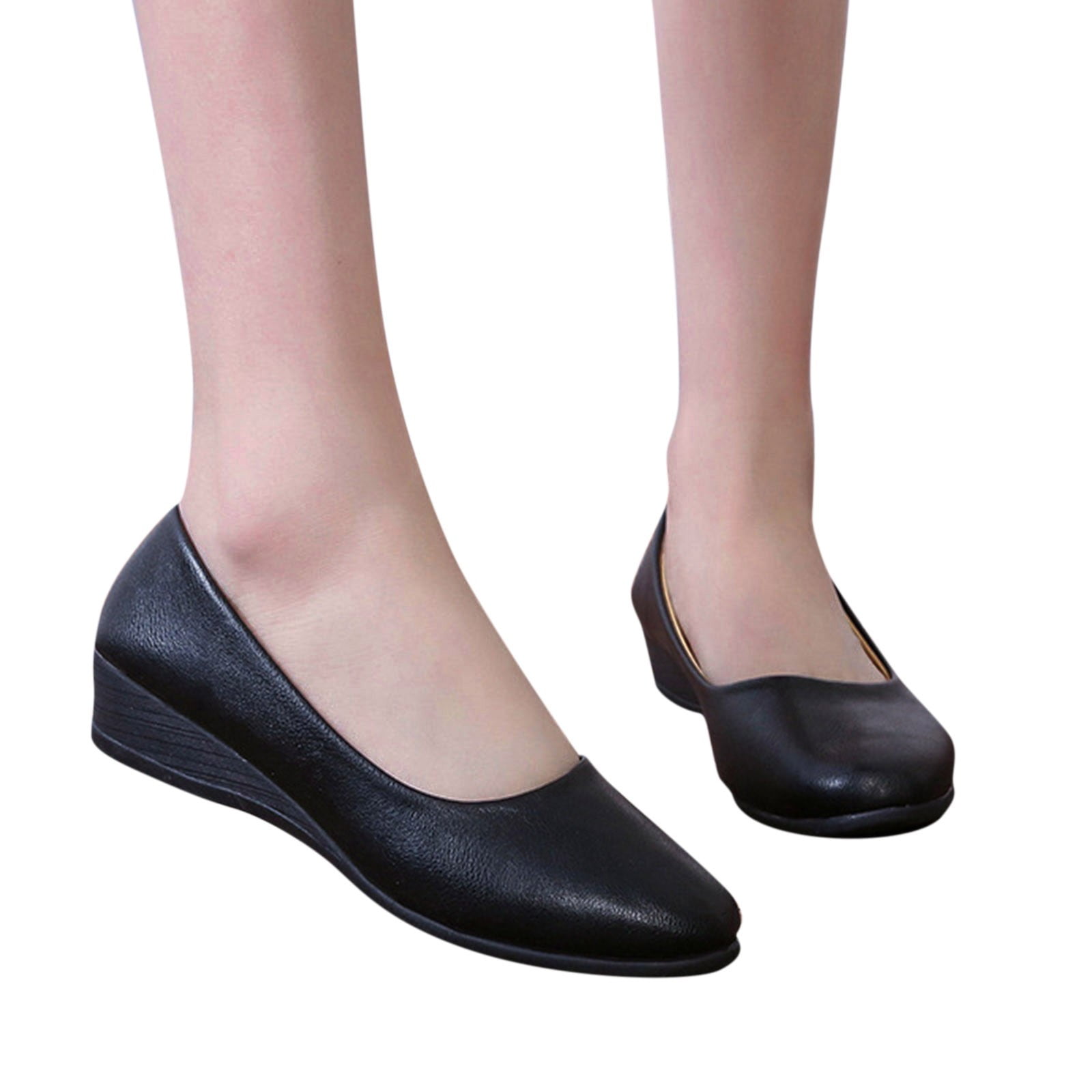 Mepaouo Walking Shoes for Women Low Wedges Heel Casual Shoes Leather ...