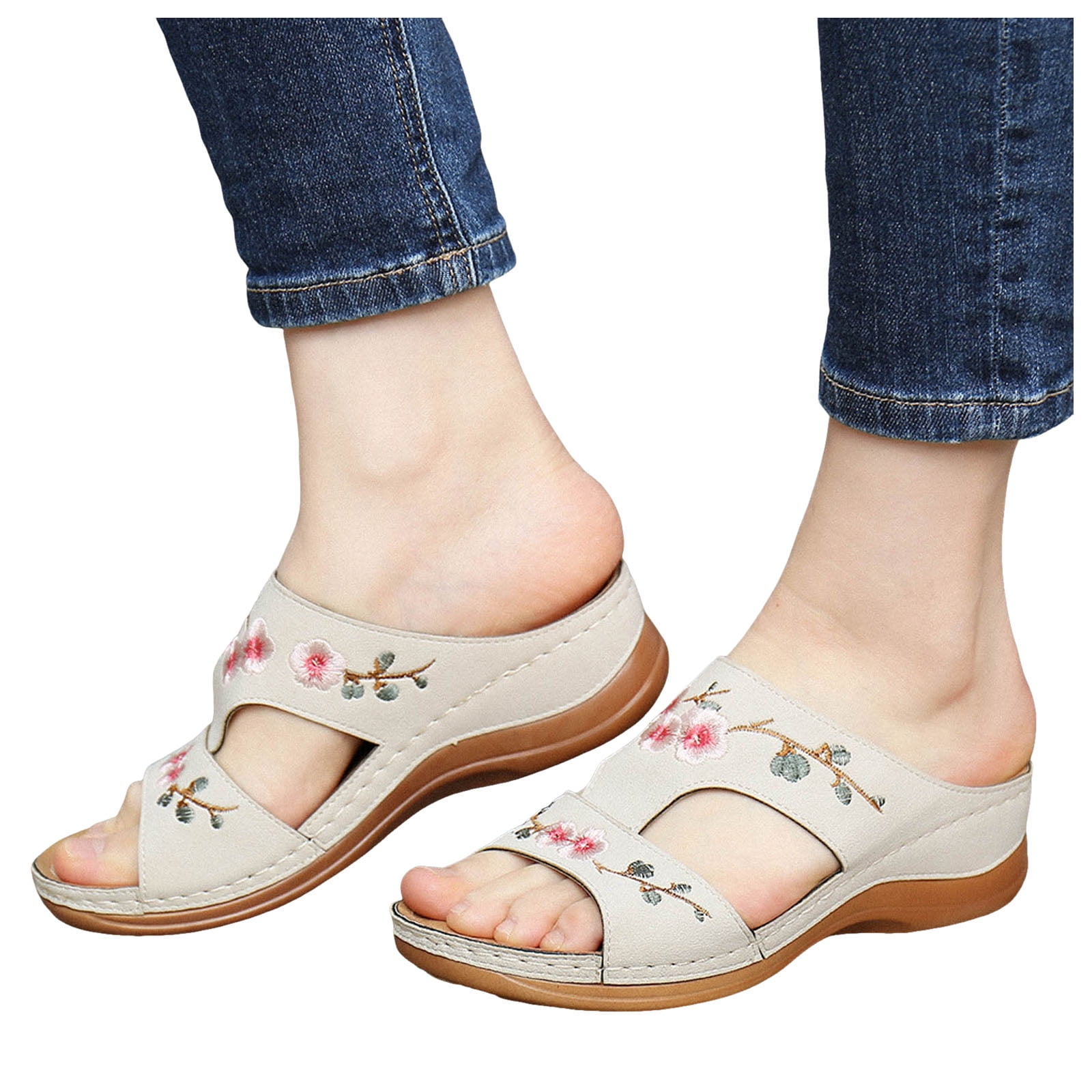 Mepaouo Wedge Sandals for Women Orthotic Slip on Slides Casual Platform ...