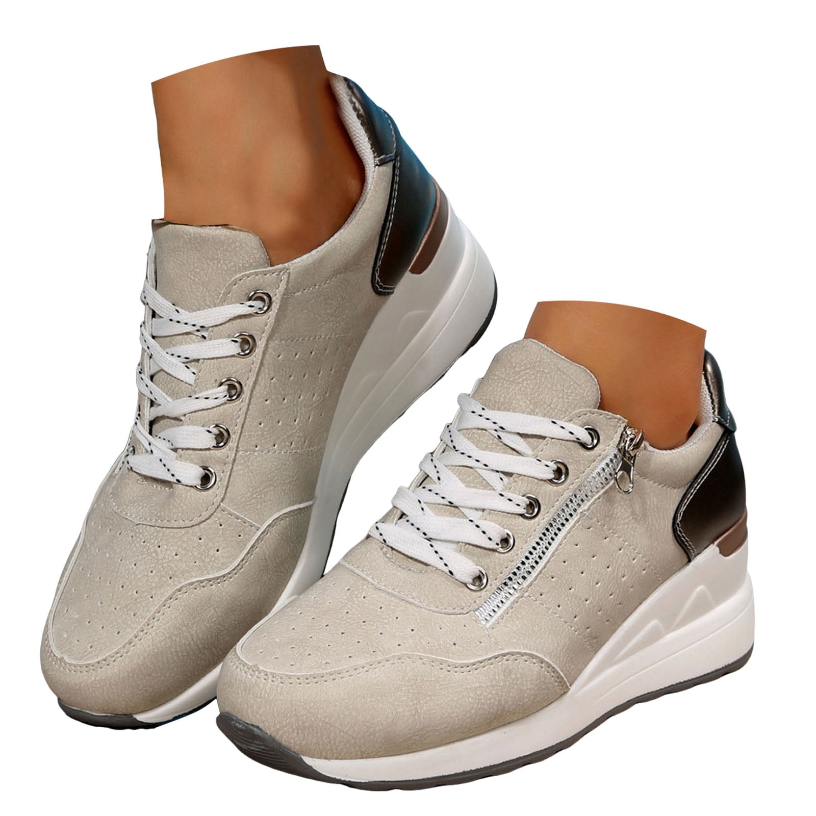 Mepaouo Wedge Sneakers for Women High Heel Platform Walking Shoes Thick ...