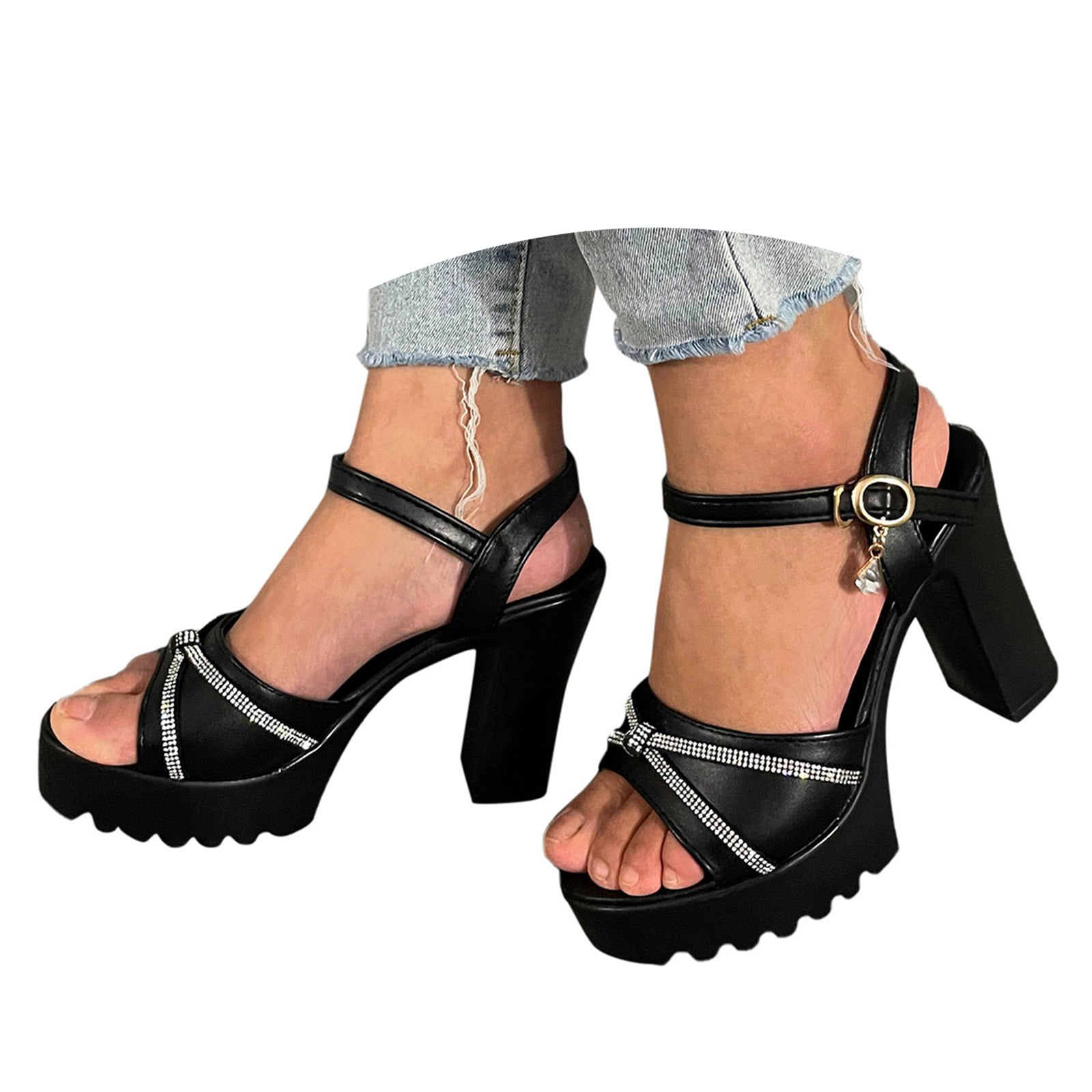 Mepaouo Wide Width Heels for Women Block Platform High Heeled Sandals ...