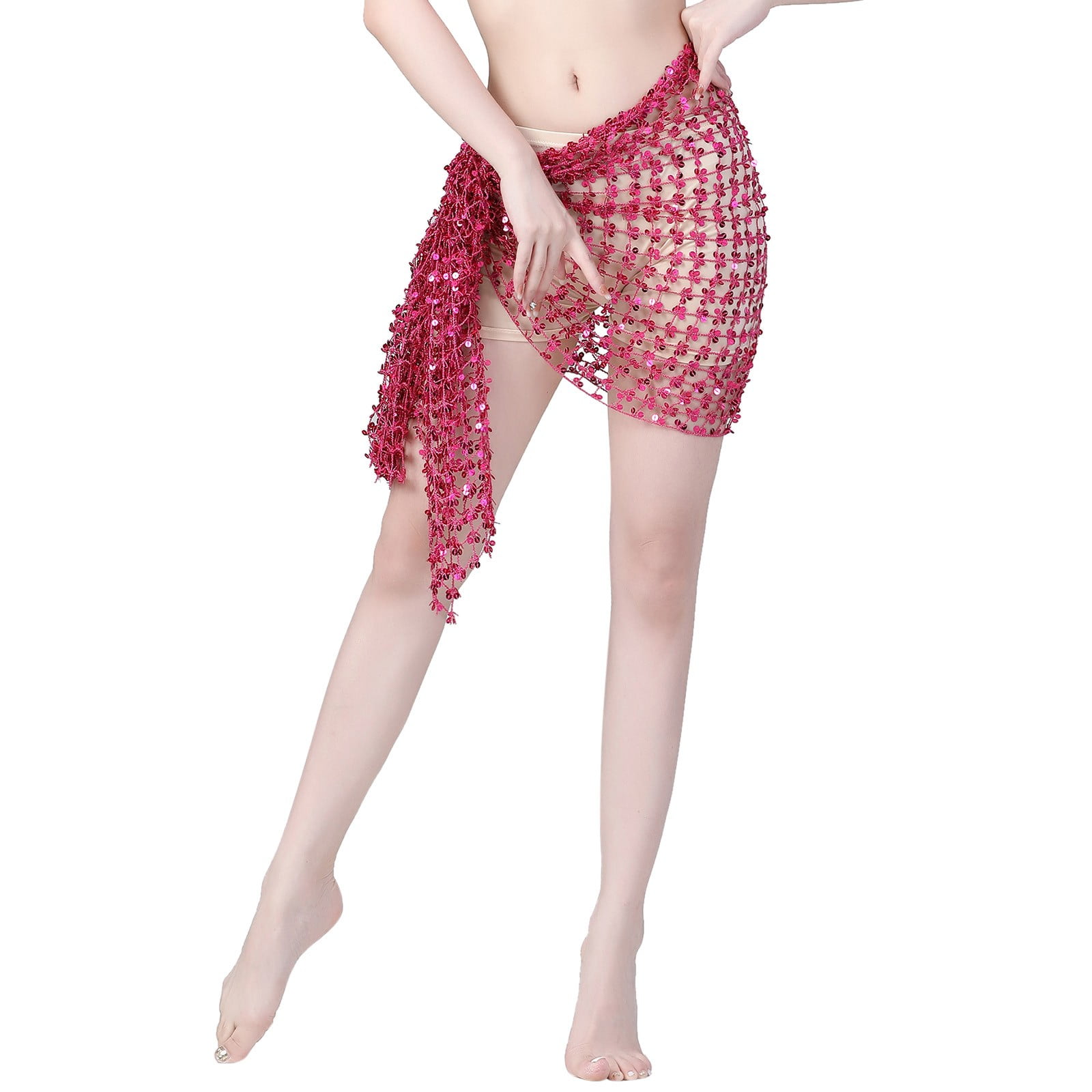 Mepaouo Women Belly Dance Scarf Sequins Mesh Square Wrap Sparkly Skirt Waist Chain Sizes S-2X ...