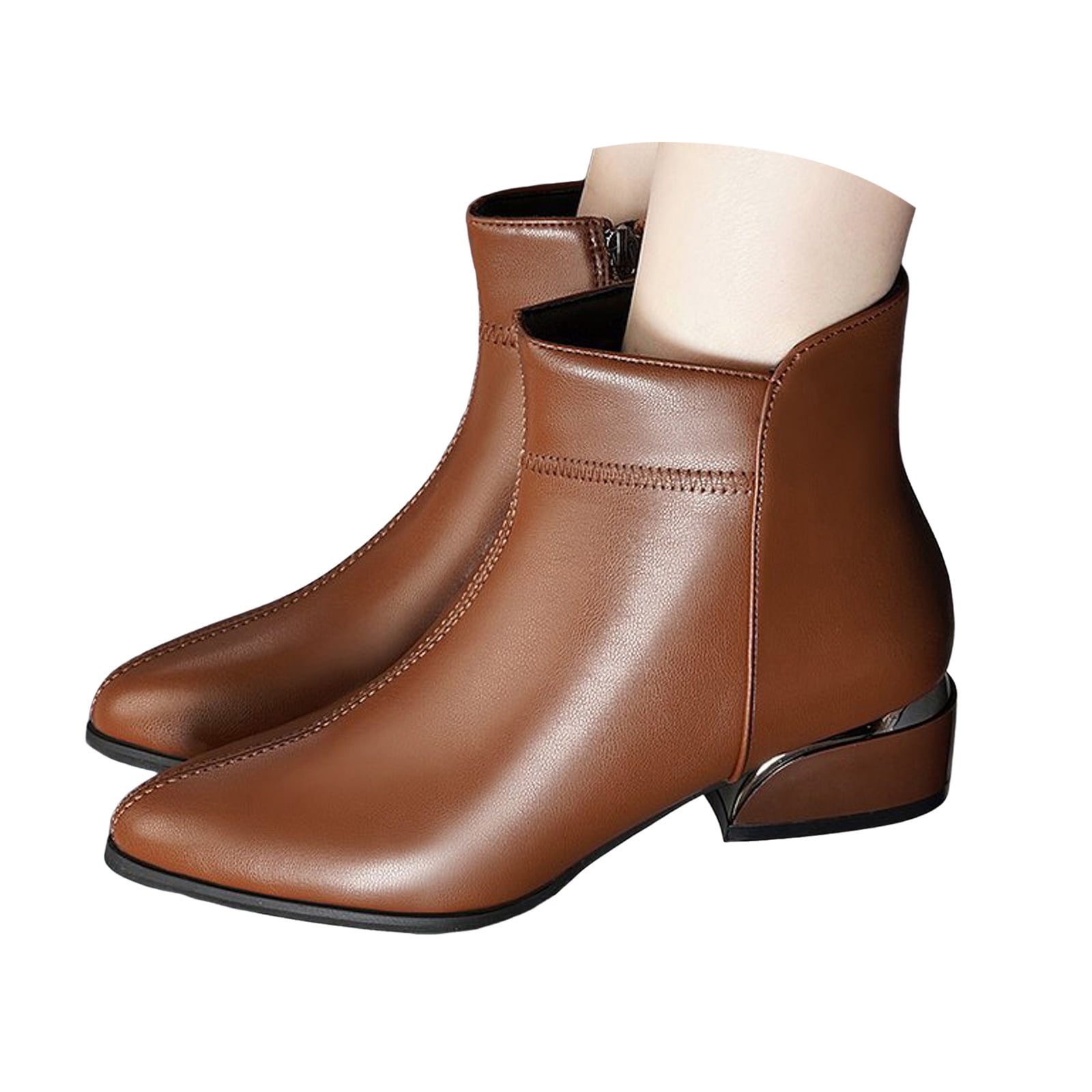 Mepaouo Women Dress Ankle Boots Leather Fall Slip on Short Booties Side ...