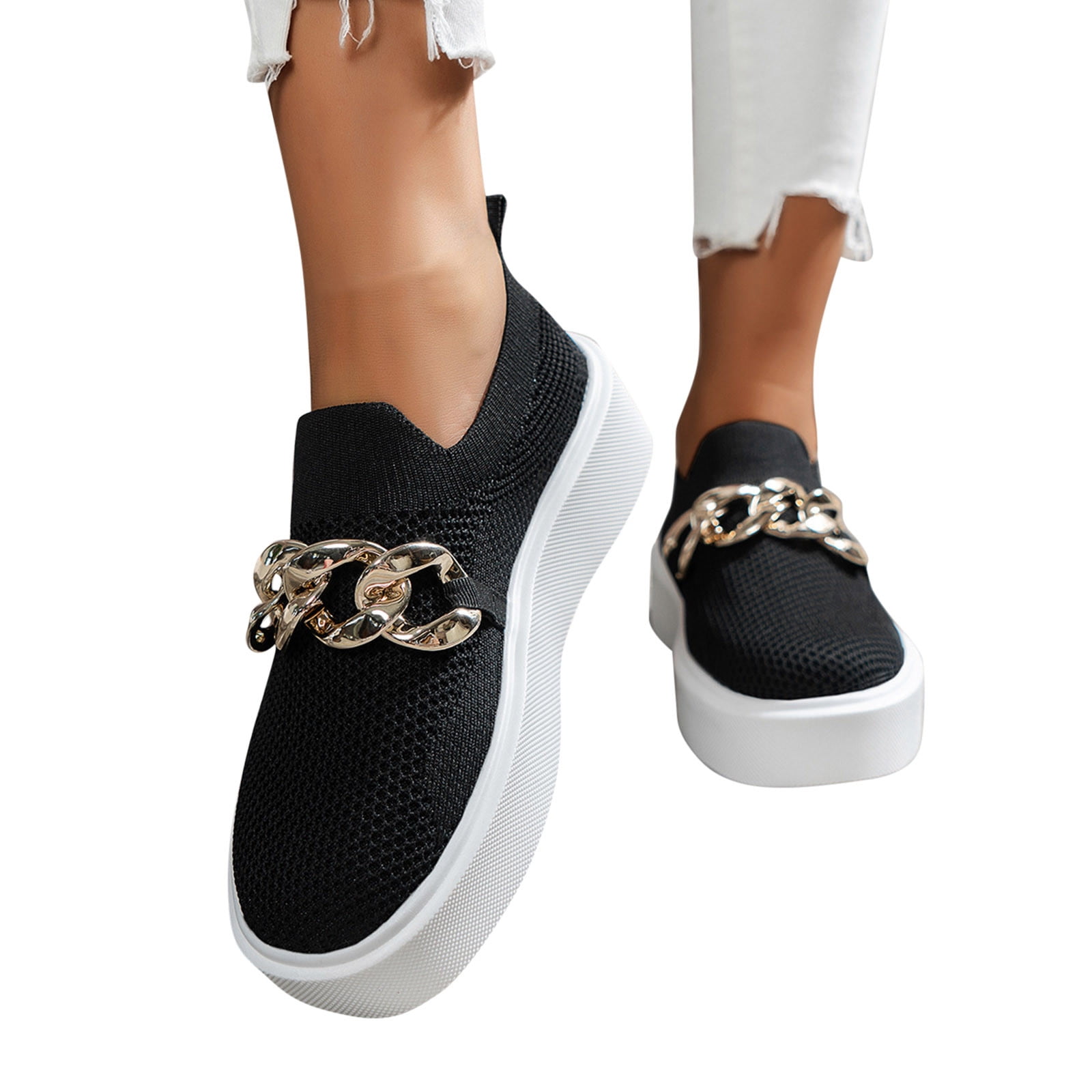 Mepaouo Women Flatform Shoes Mesh Fabric Thick Sole Casual Shoes Slip ...