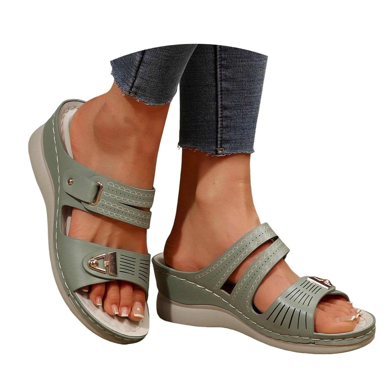 Mepaouo Women Orthotic Walking Sandals Arch Support Summer Wedge Slides ...