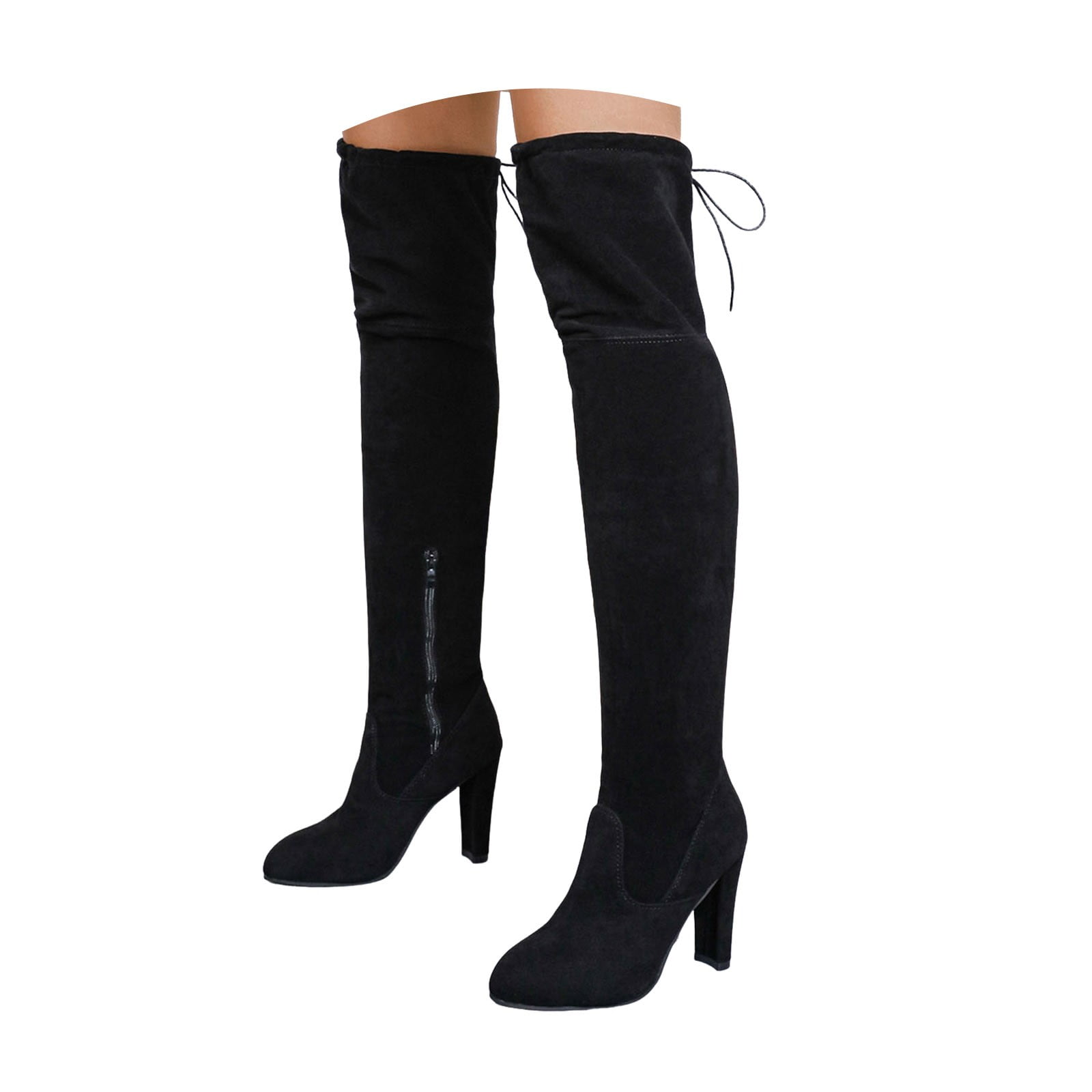 Mepaouo Women Suede Over The Knee Boots Chunky Heel Stretch Sexy Thigh ...