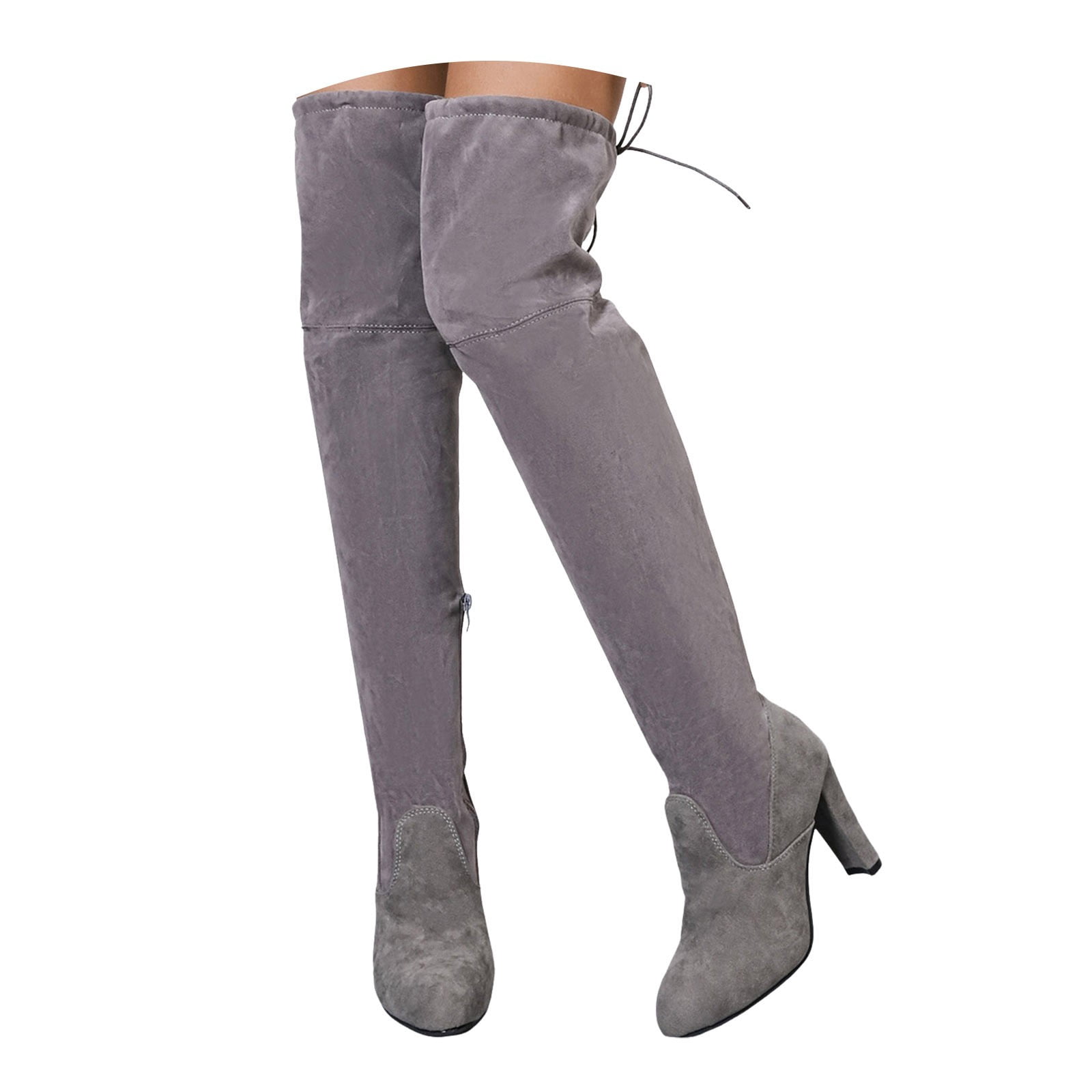 Mepaouo Women Suede Over The Knee Boots Chunky Heel Stretch Sexy Thigh ...