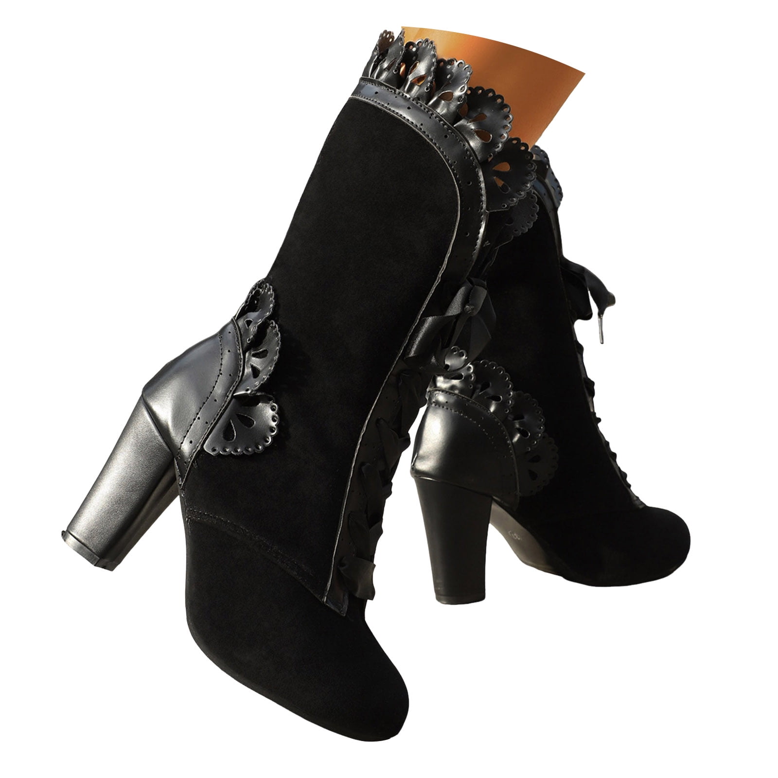 Mepaouo Women Victorian Boots Chunky Heels Lace up Cosplay Goth Booties ...