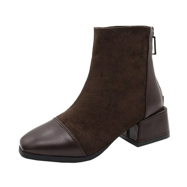 Mostsola Ankle Boots for Women Square Toe Mid Heel Side Zipper Dress ...