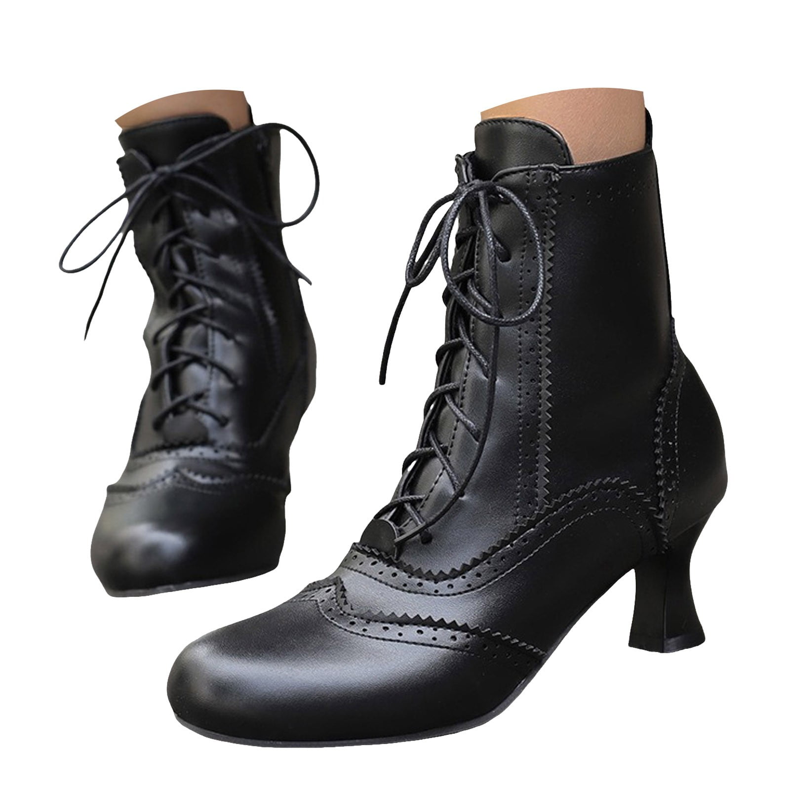 Mepaouo Women's Ankle Dance Boots Round Toe Low Heel Combat Boots ...