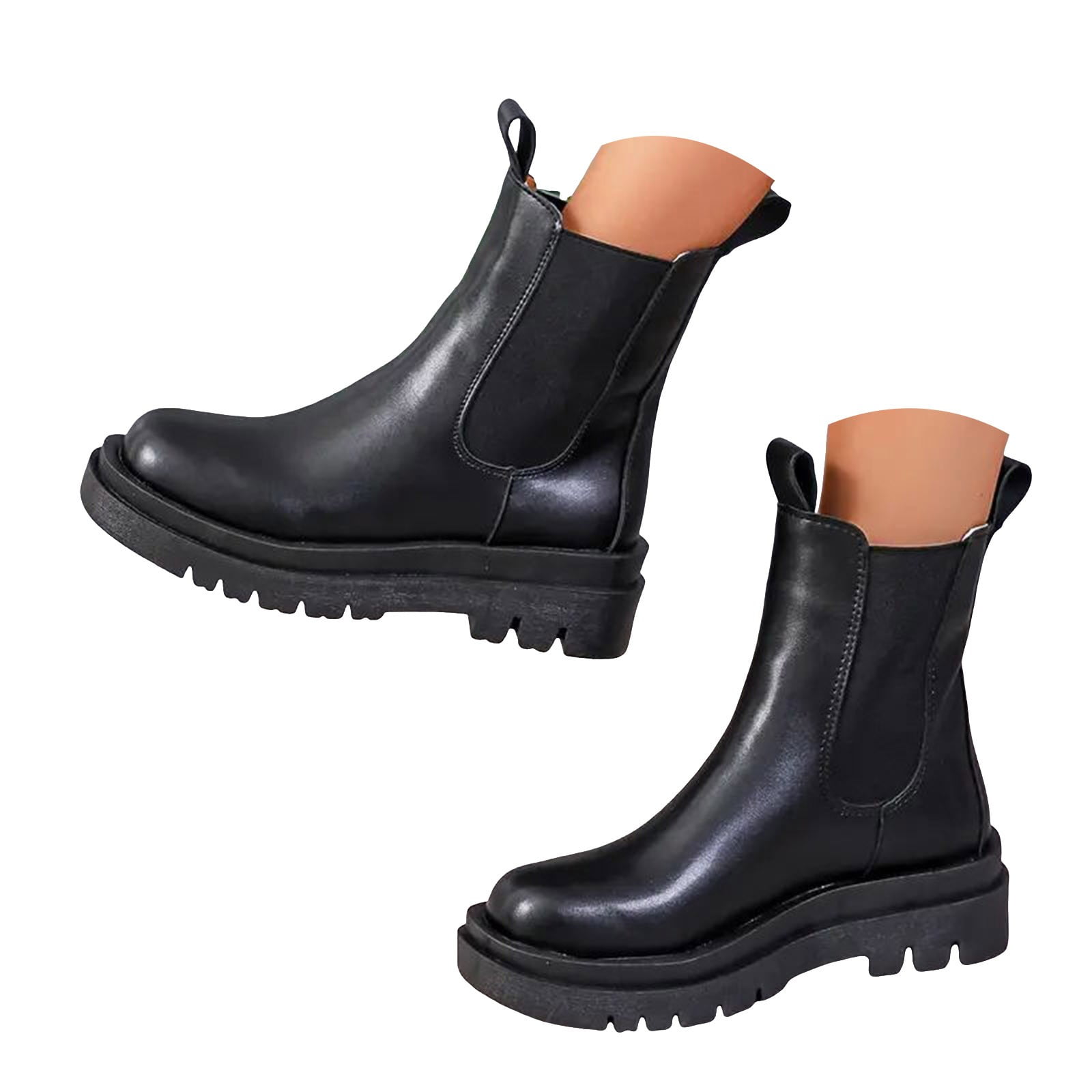 Mepaouo Women's Chelsea Boots Lug Sole Heel Slip on Elastic Ankle ...