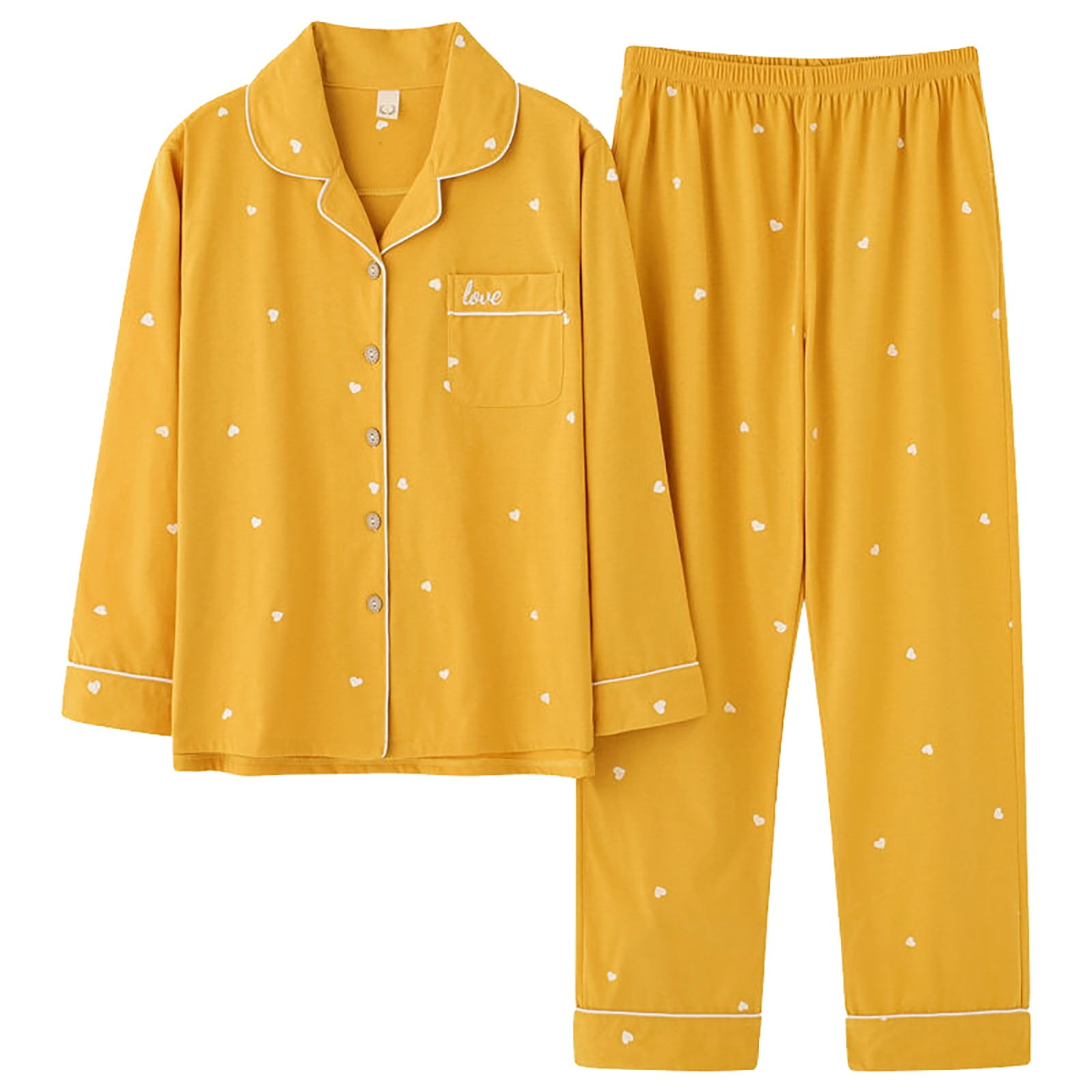 Mepaouo Women's Cotton Pajamas Set Long Sleeve Pjs Sleepwear Button ...