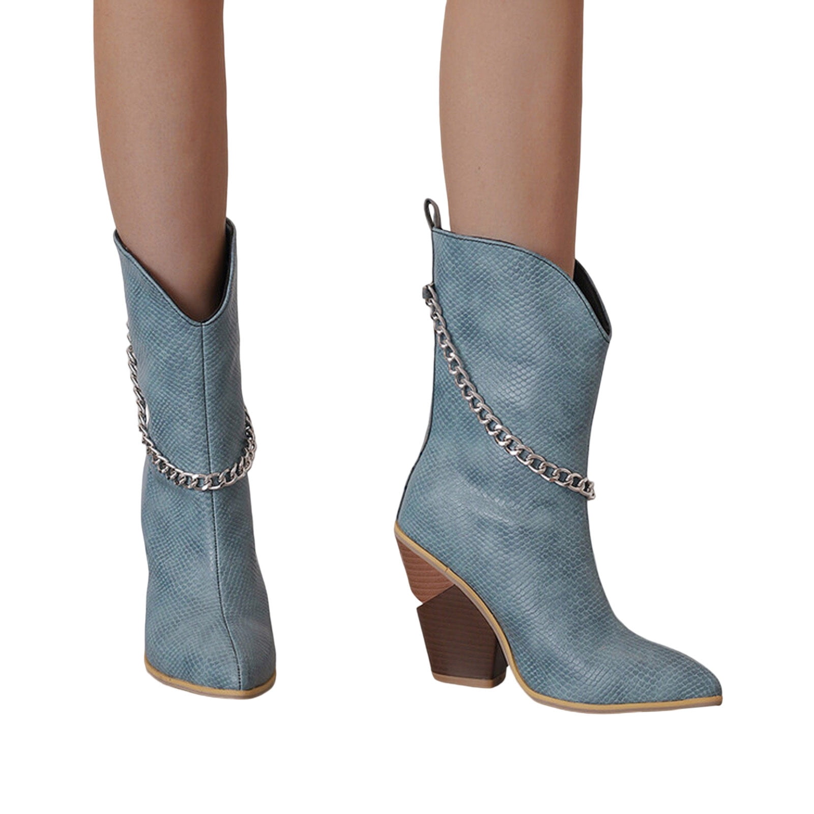 Mepaouo Women's Cowboy Ankle Boots Heel Cowgirl Chelsea Mid Calf ...