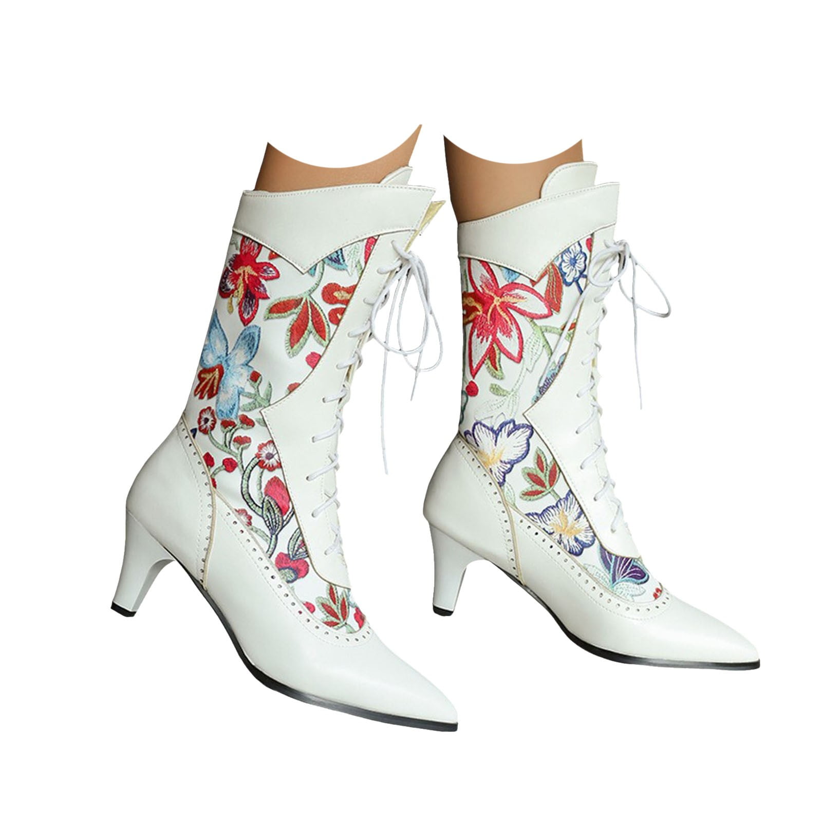 Mepaouo Women's Cowboy Boots Lace up Block Heel Cowgirl Chelsea Western ...