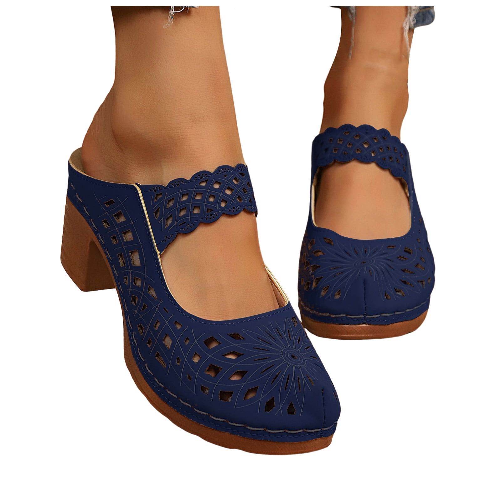 Mepaouo Women's Cutout Mule Clogs Open Back Chunky Heel Dress Shoes ...