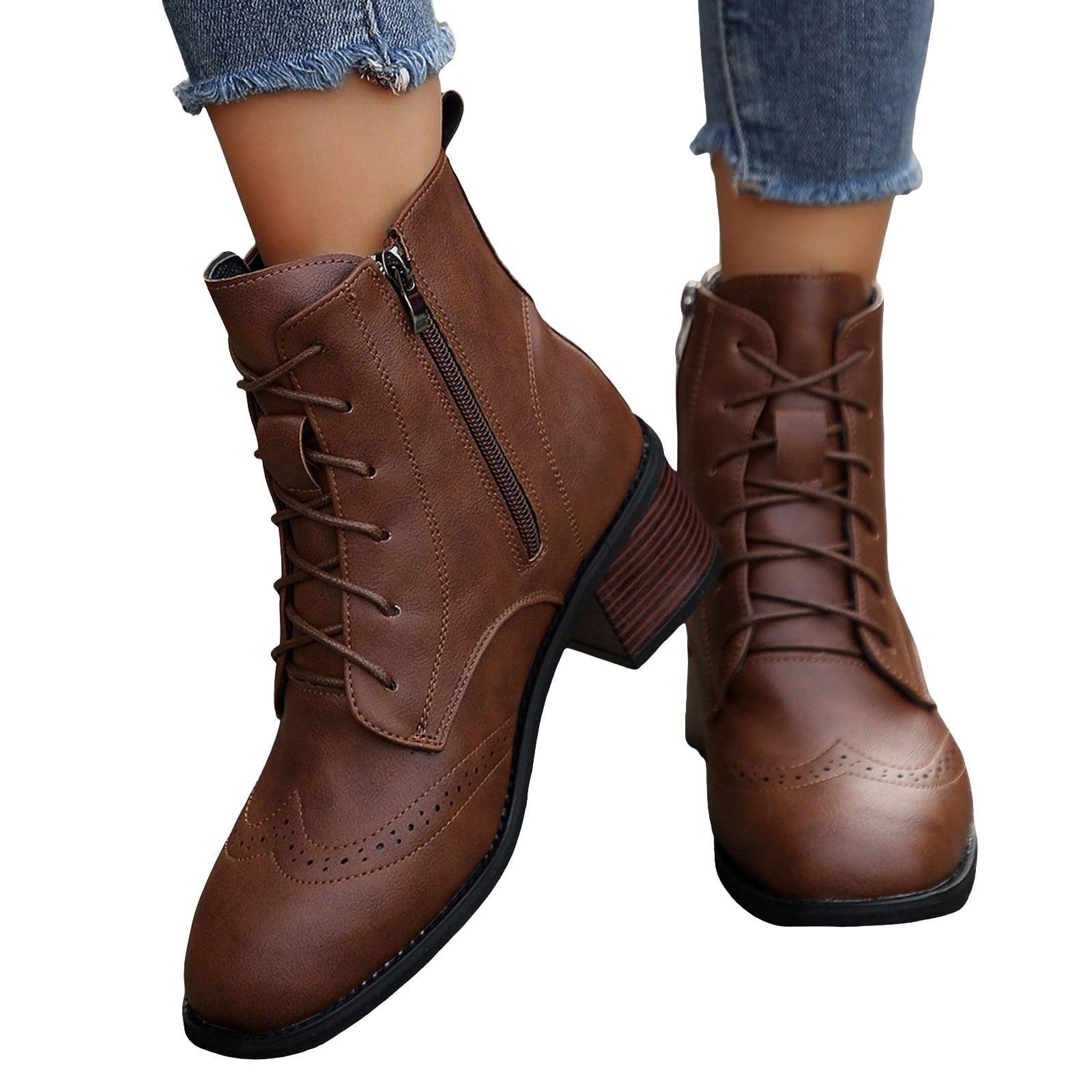 Mepaouo Women's Fashion Ankle Booties Work Waterproof Hiking Combat ...
