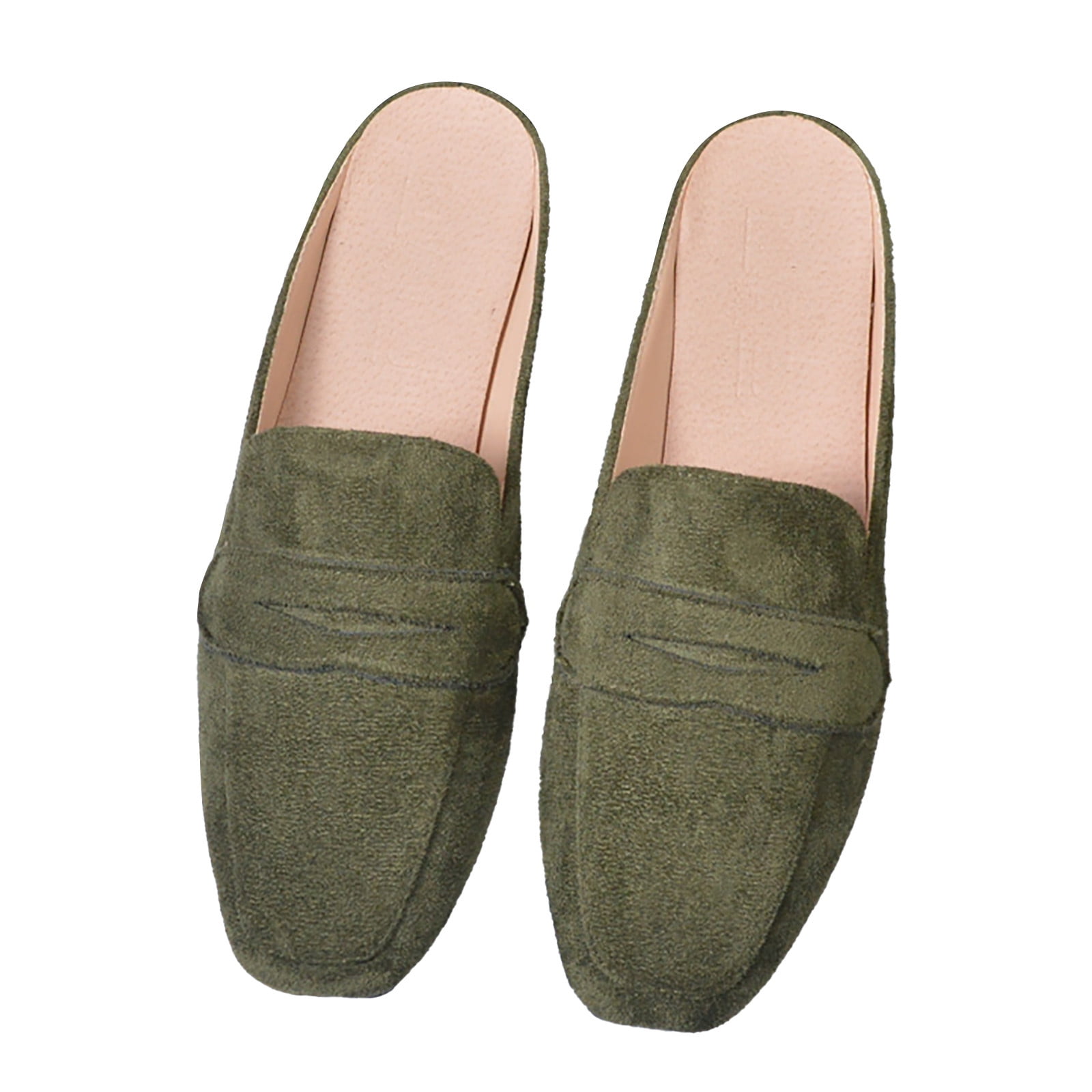Mepaouo Women's Flat Mules Suede Square Toe Backless Slip on Slides ...