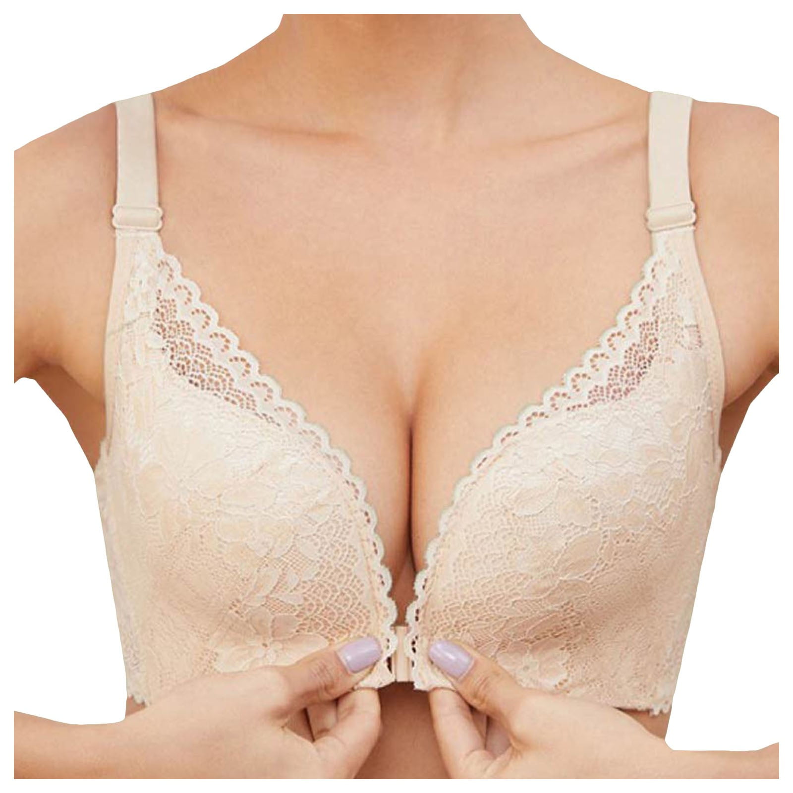 Mepaouo Women's Front Closure Bras Push up Lace Full Coverage Underwire Bra Deep V Triangle ...