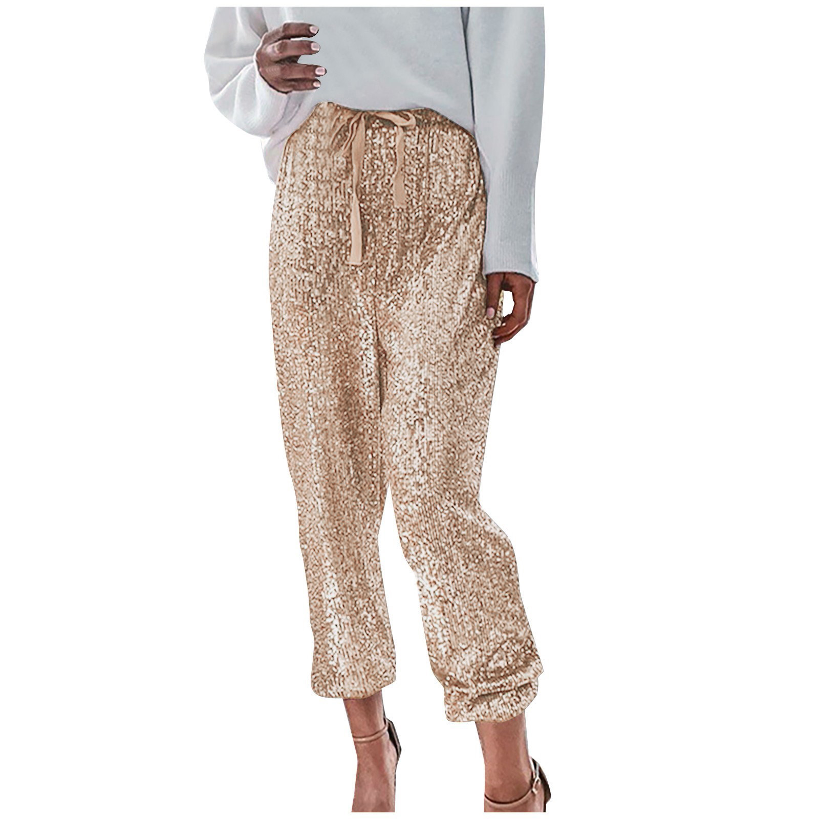 Mepaouo Women's Glitter Sequin Jogger Pants Hop Dance Sparkly Loose ...