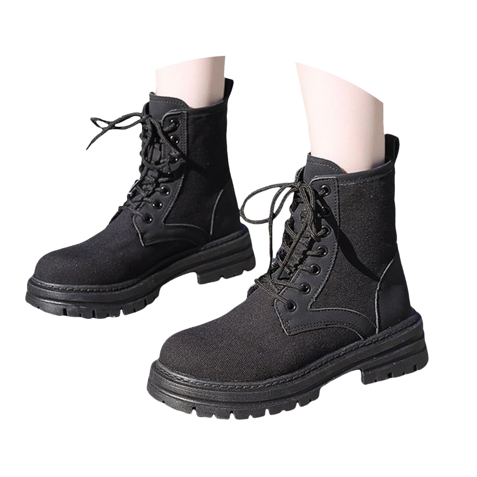 Mepaouo Women's Hiking Boot Lace Up High Top Motorcycle Riding Boots ...