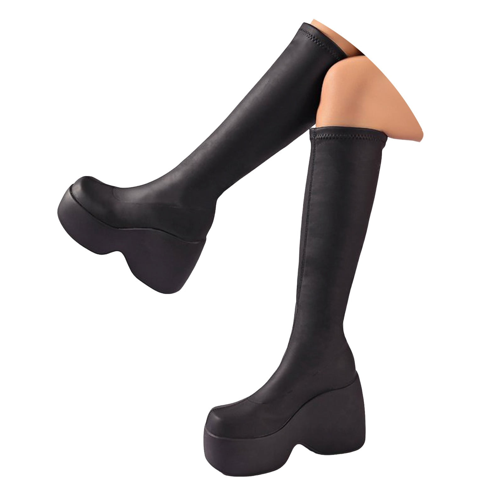 Mepaouo Women's Knee High Boots Arch Support Platform Stretch Slip on ...