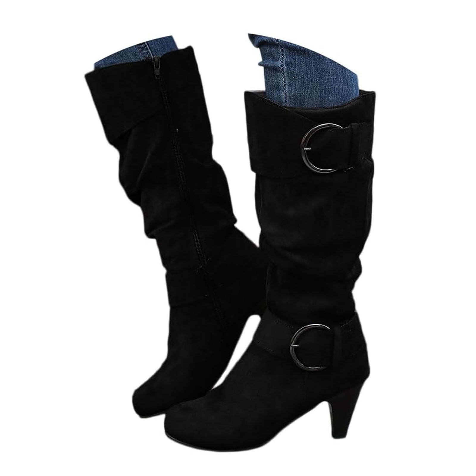 Mepaouo Women's Knee High Boots Block Heel Platform Winter Boots with ...