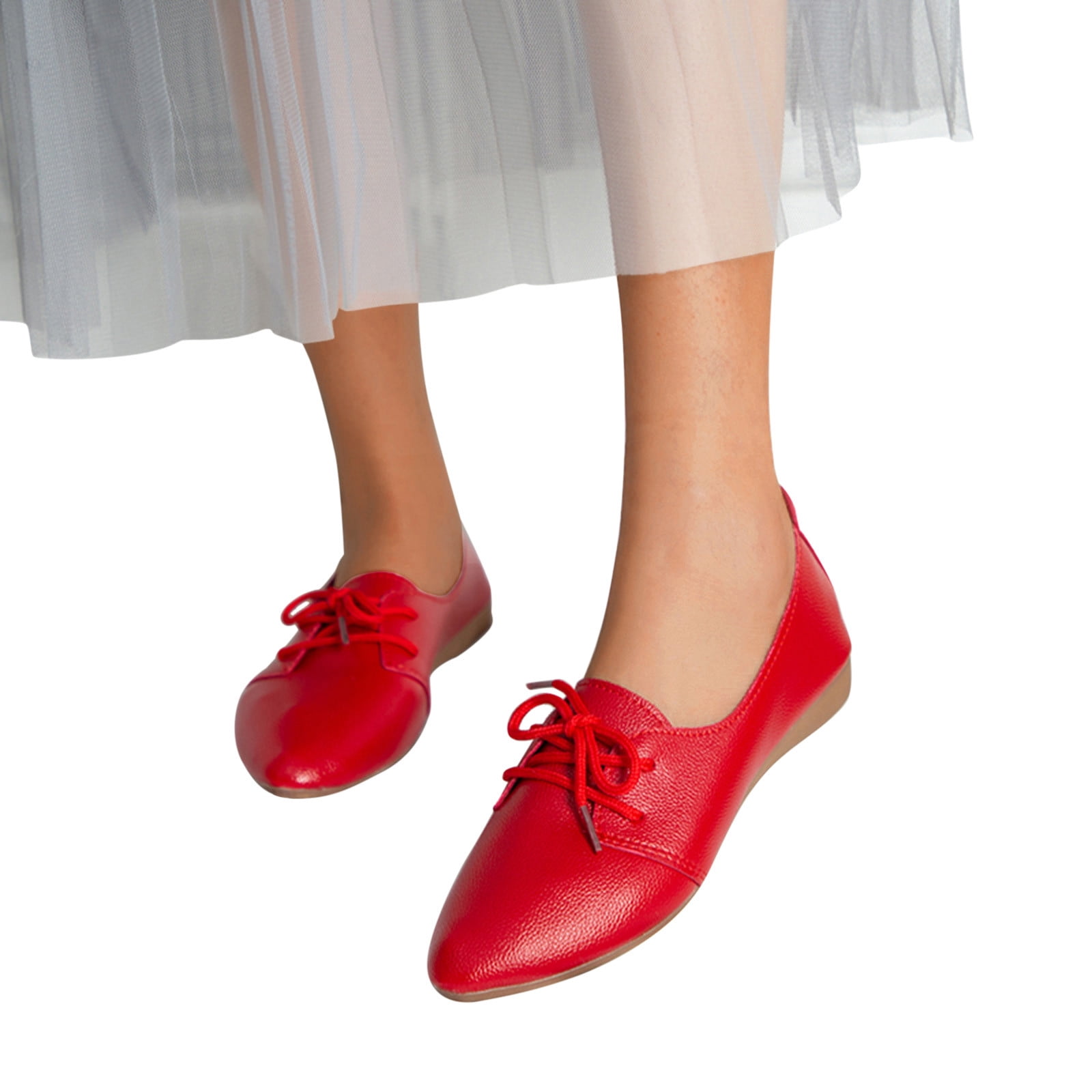 Mepaouo Women's Leather Perforated Oxfords Wingtip Lace up Pointed Toe ...