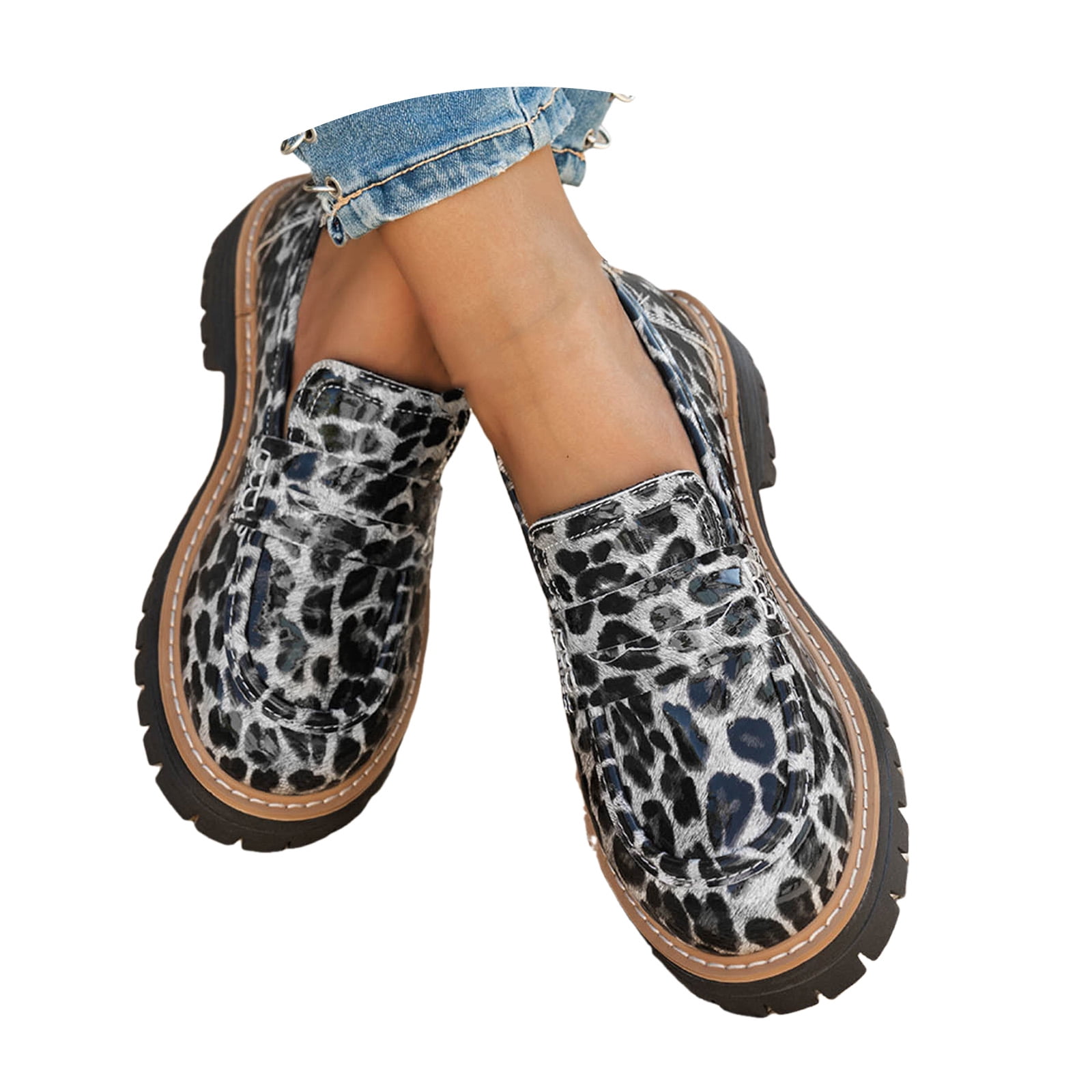 Mepaouo Women's Loafers Lug Sole Platform Chunky Driving Moccasins Slip ...