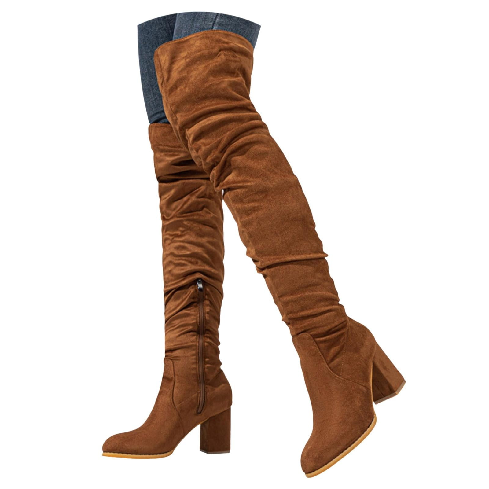 Mepaouo Women's Over The Knee Thigh High Boots Block Heel Pointed Toe ...
