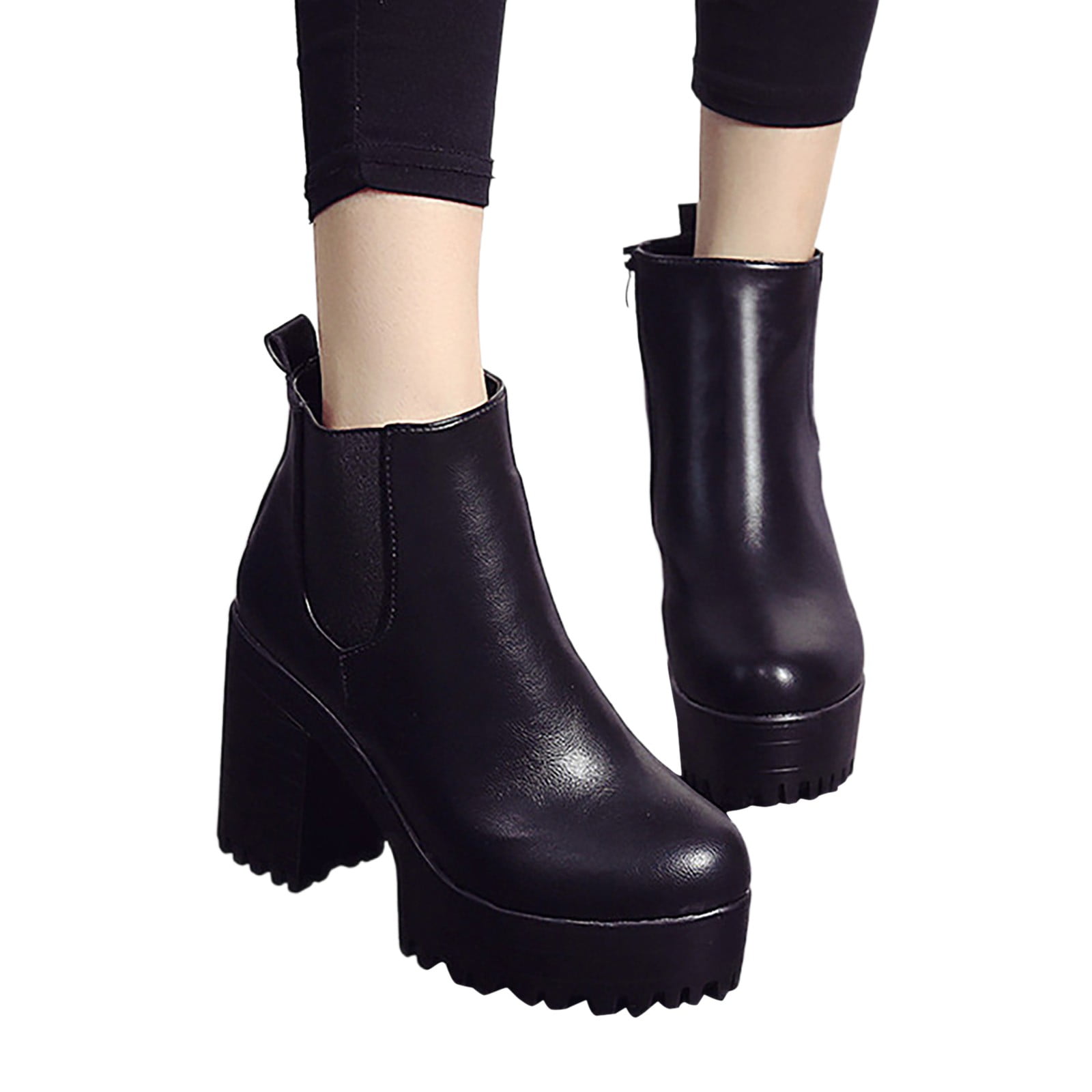 Mepaouo Women's Platform Chelsea Ankle Boots Lug Sole Side Zipper Dress ...