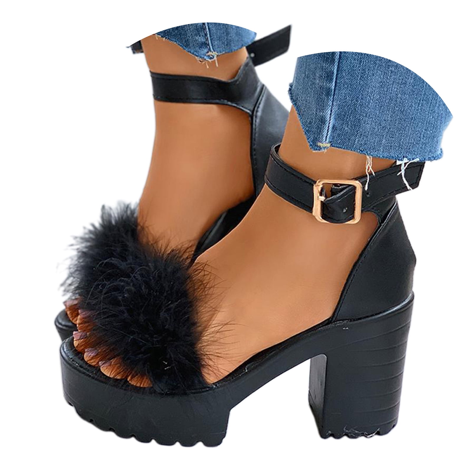 Mepaouo Women's Platform Chunky Heels Open Toe Ankle Strap High Heeled ...