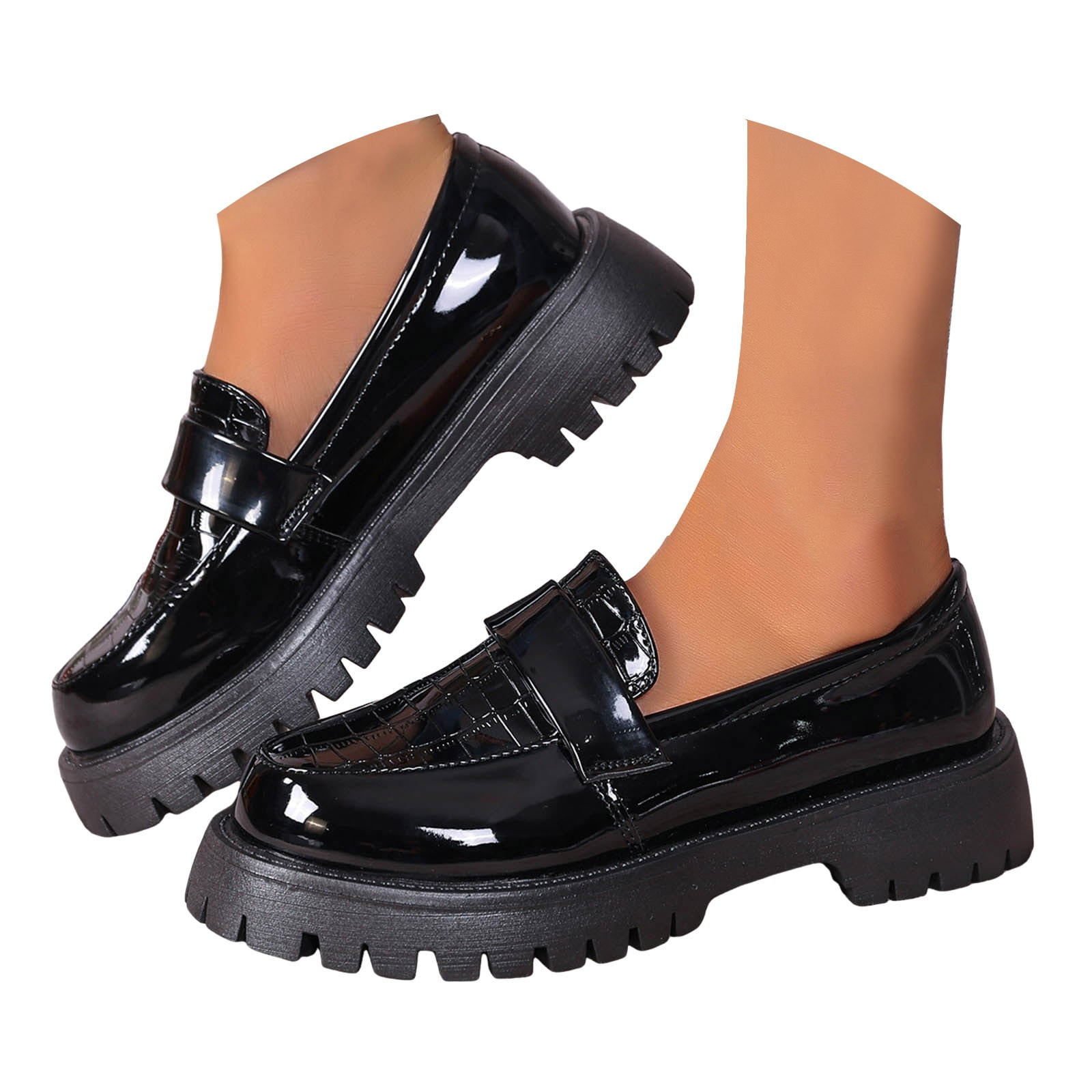 Mepaouo Women's Platform Leather Loafers Waterproof Slip on Casual ...