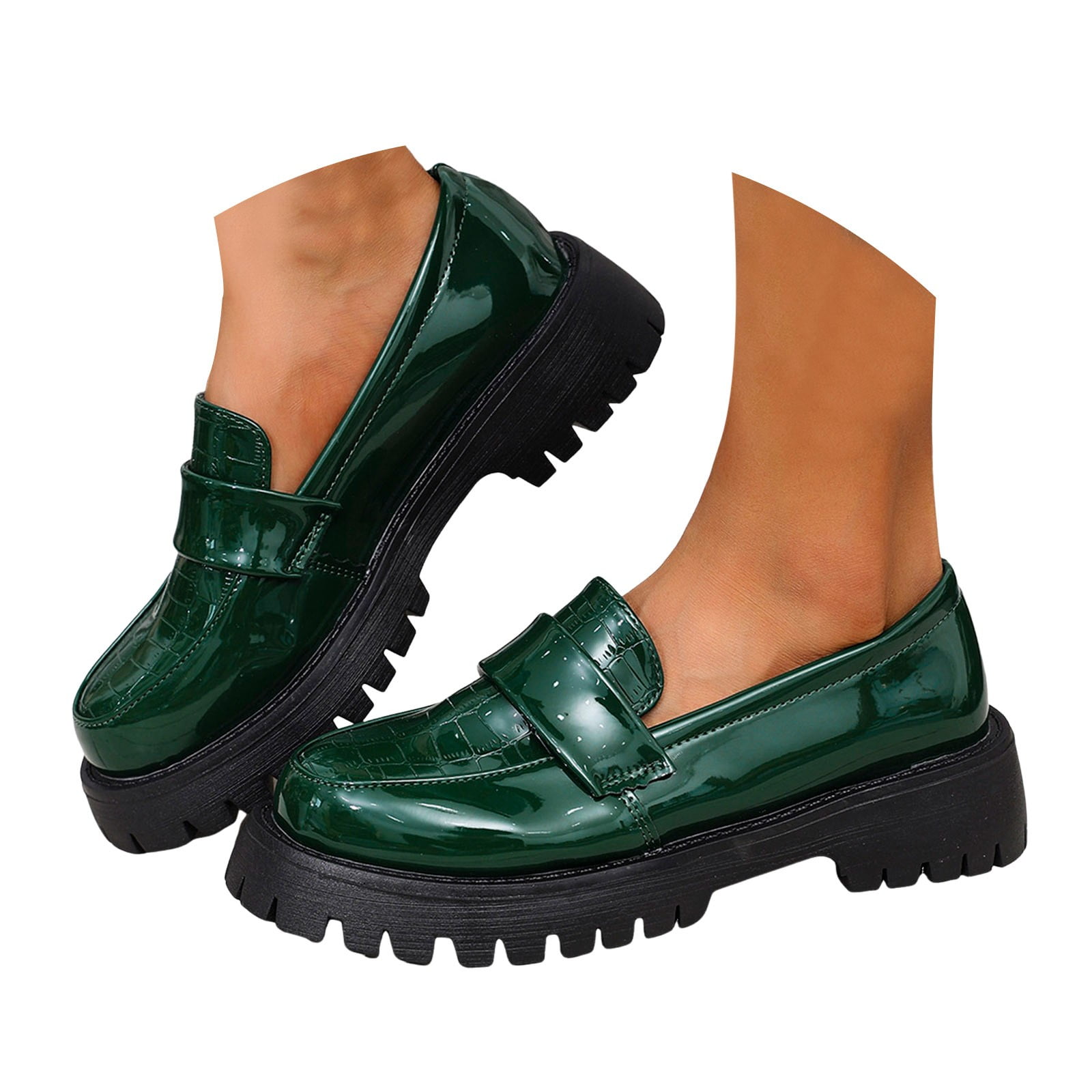 Mepaouo Women's Platform Leather Loafers Waterproof Slip on Casual ...