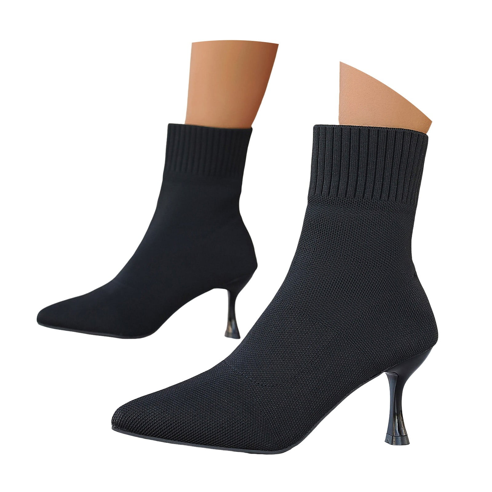 Mepaouo Women's Pointed Toe Ankle Boots Stiletto Kitten Heel Knit Suede ...
