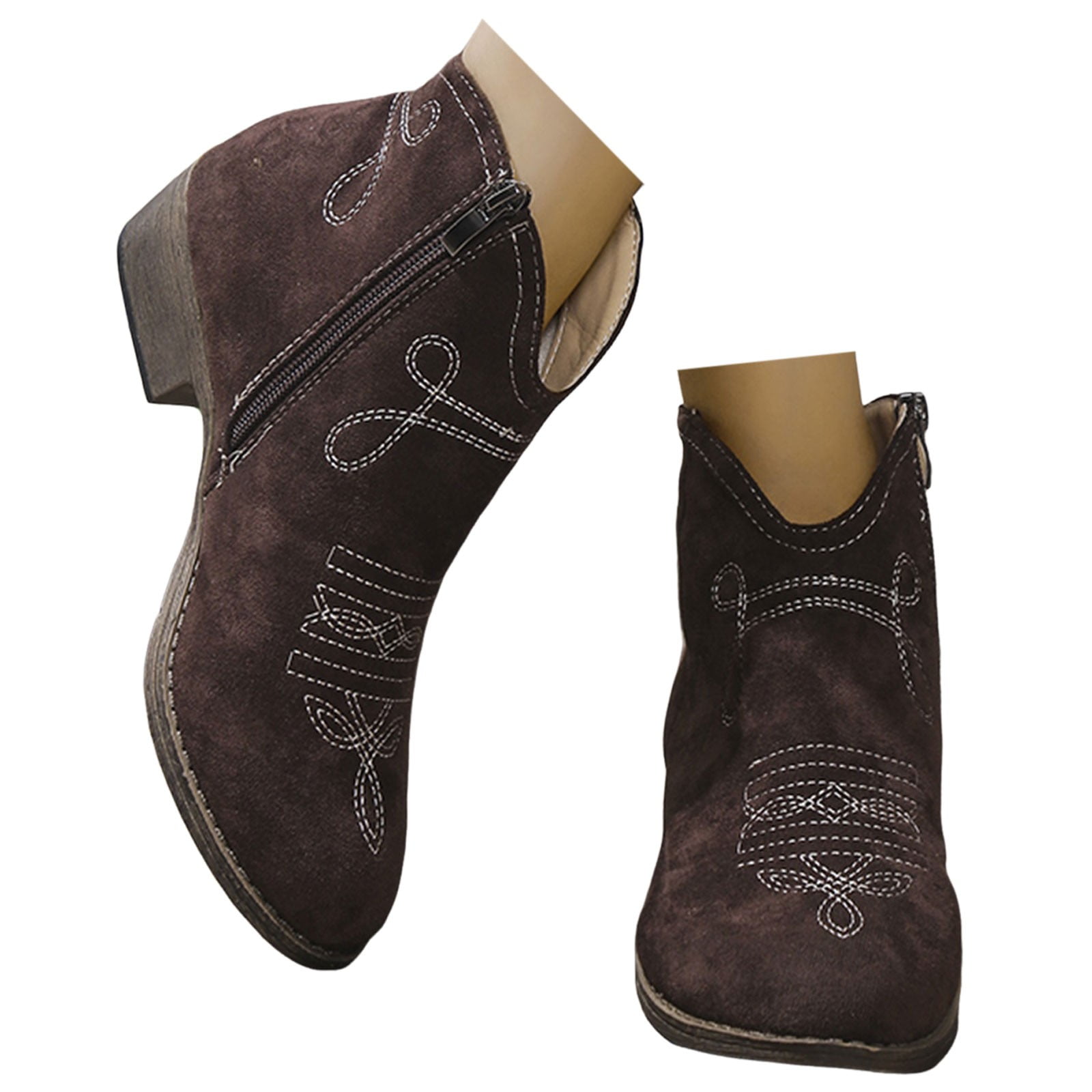 Mepaouo Women's Pull on Ankle Boots Low Heel Western Cowboy Cowgirl ...