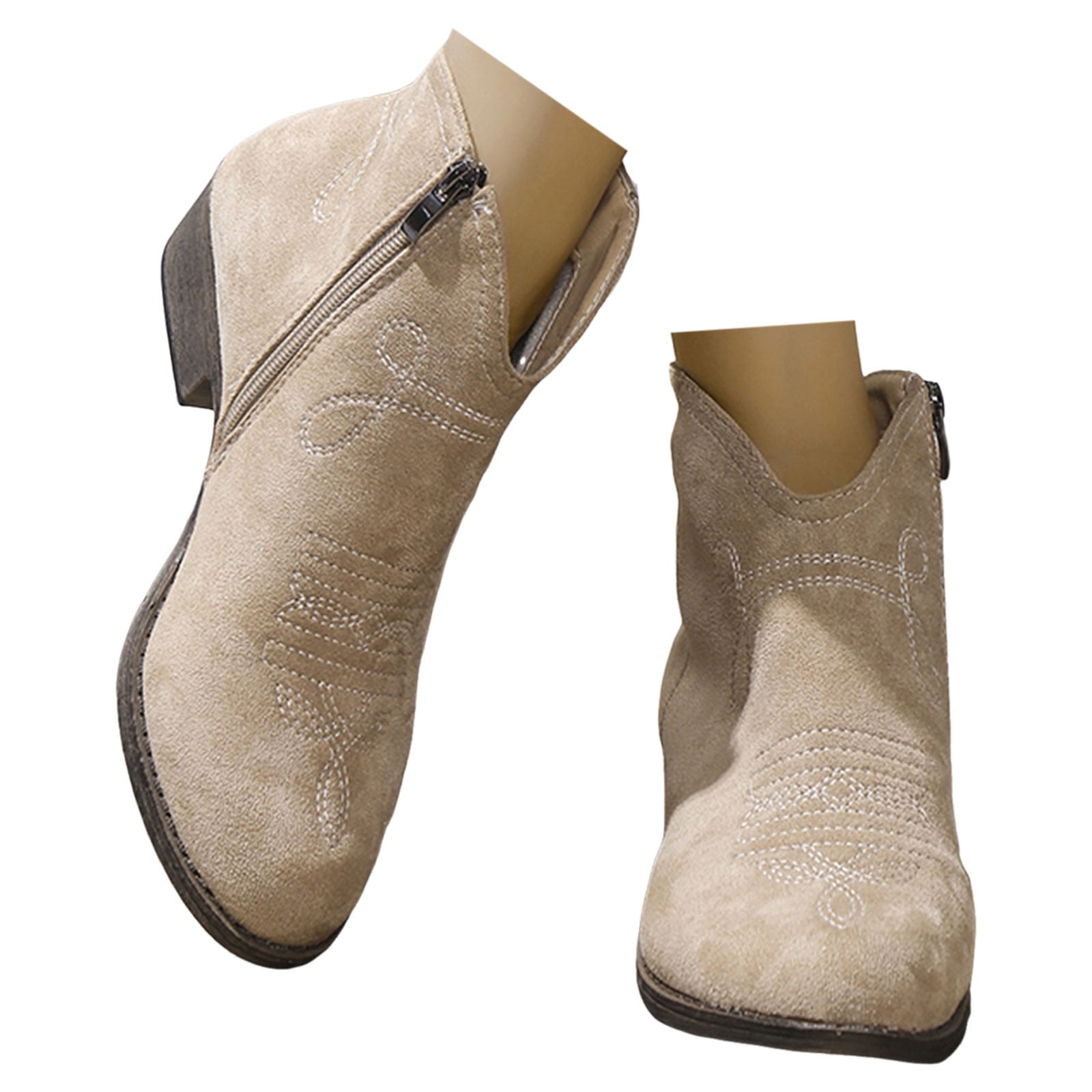 Mepaouo Women's Pull on Ankle Boots Low Heel Western Cowboy Cowgirl ...