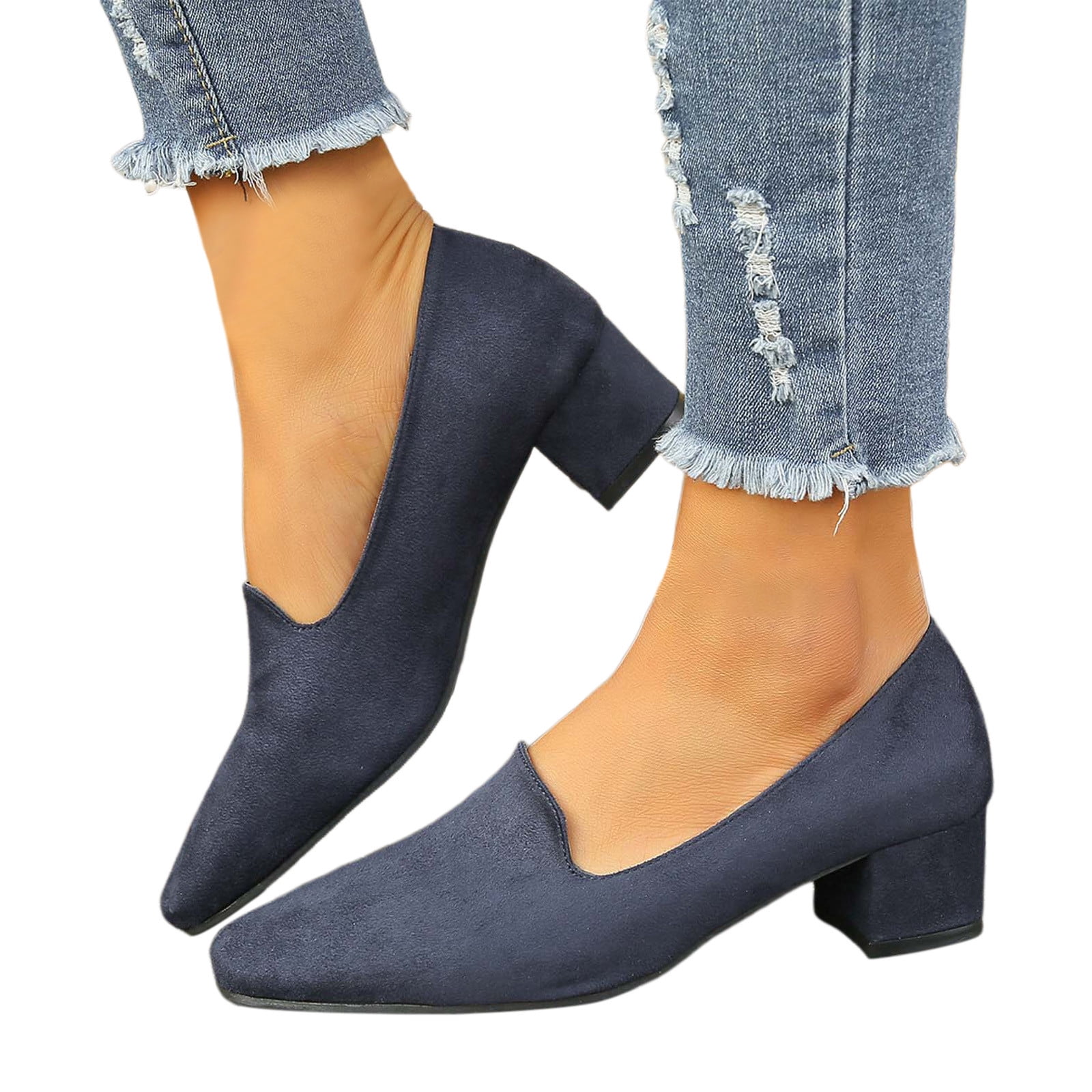 Mepaouo Women's Pumps Low Block Heel Business Formal Dress Work Heels ...