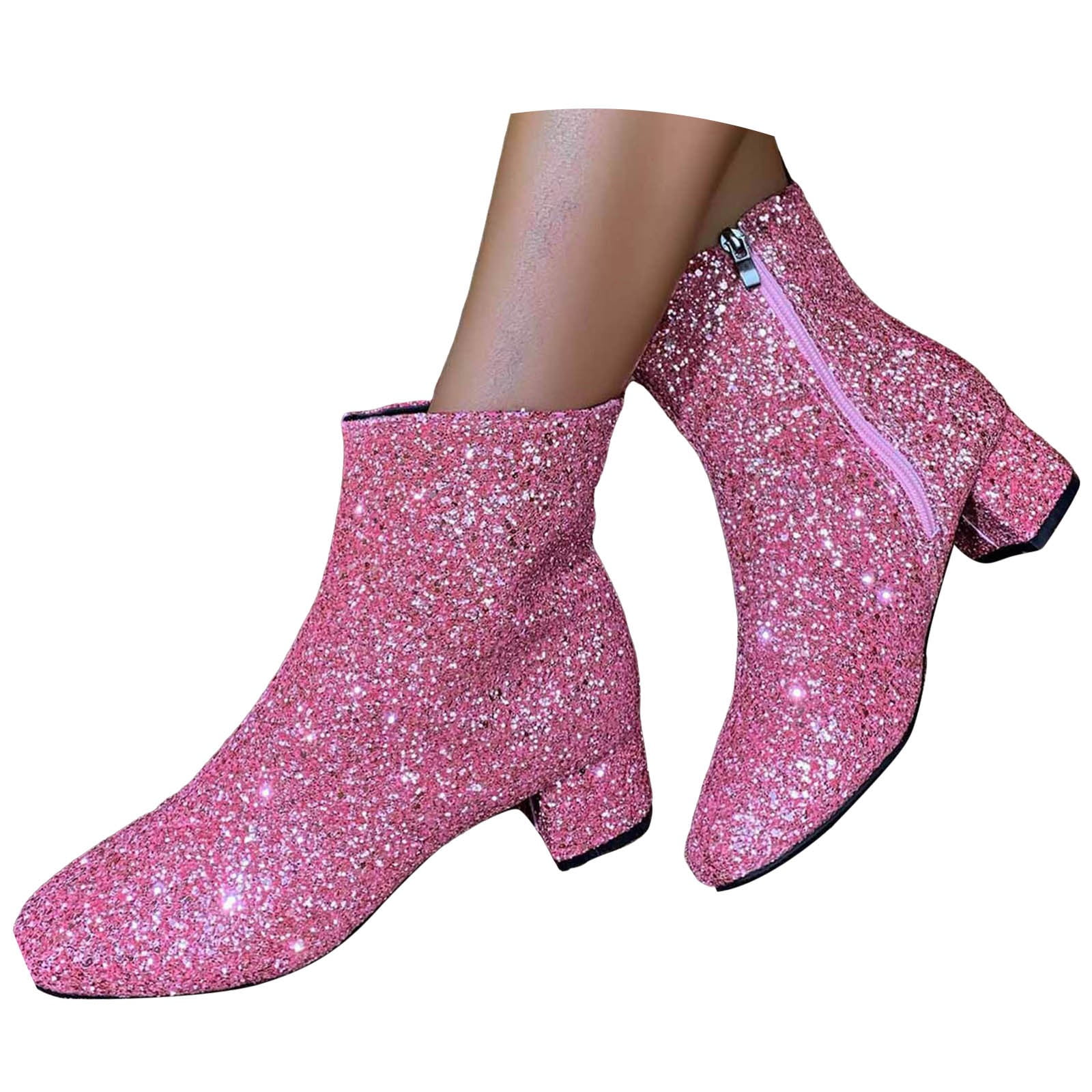 Mepaouo Women's Rhinestone Sparkly Ankle Boots Round Toe Heel Dress ...