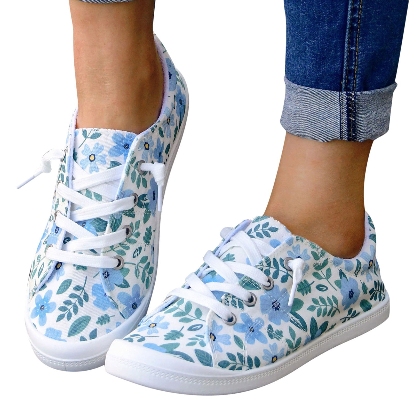 Mepaouo Women's Slip on Canvas Sneakers Flower Print Low Top Washed ...