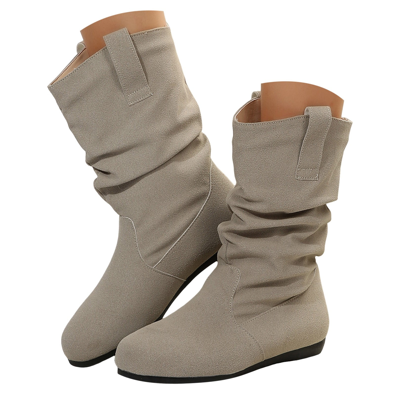 Mepaouo Women's Slouchy Mid Calf Boots Suede Zip up Flat Short Booties ...