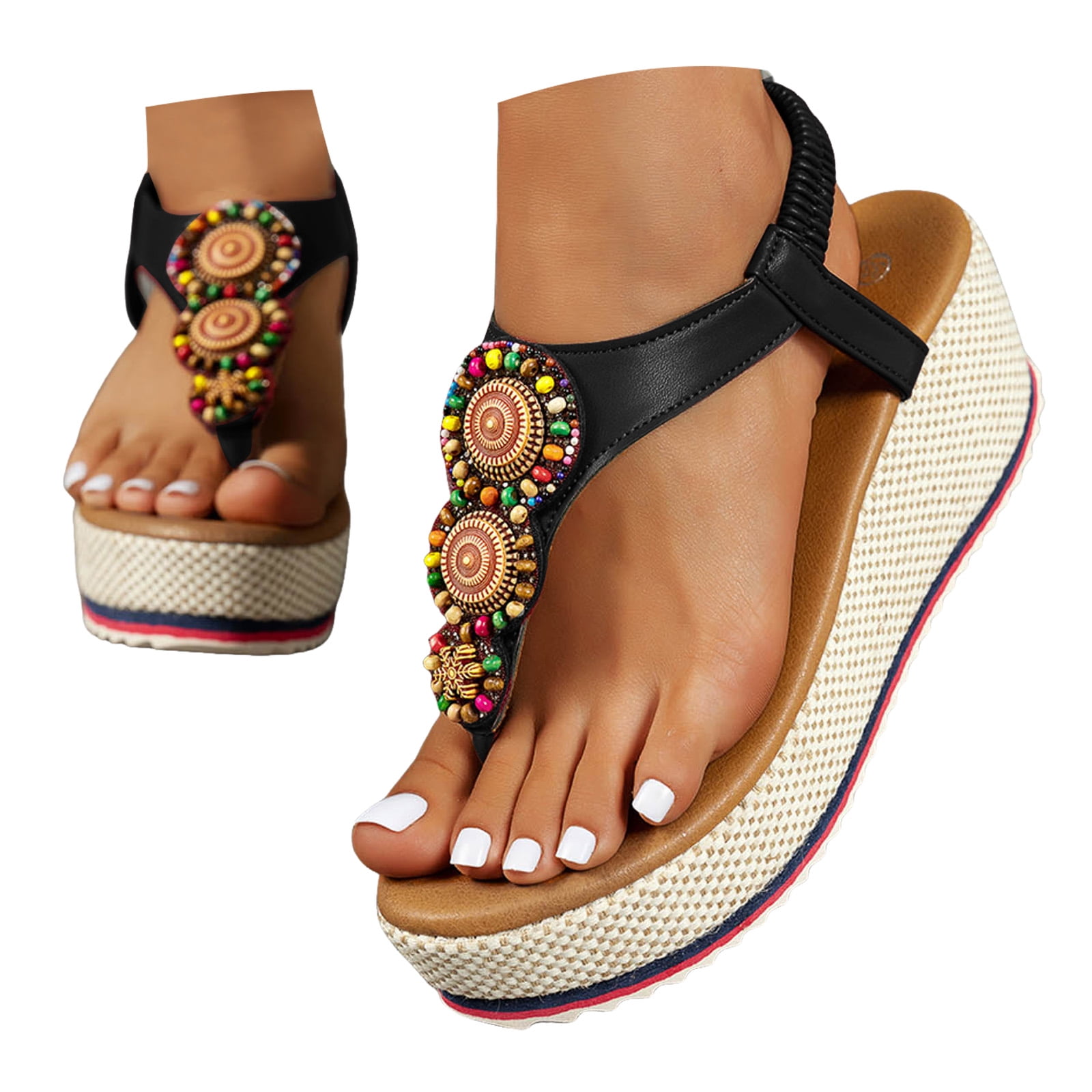 Mepaouo Women's Wedge Sandals Open Toe Bohemian Platform Flip Flops ...