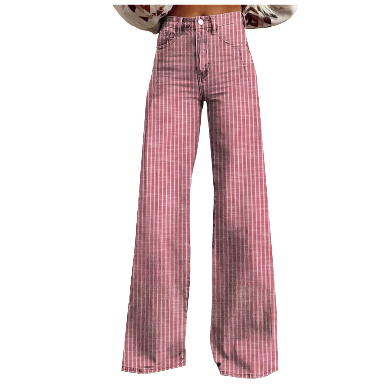 Mepaouo Women's Wide Leg Jeans Stripe Casual Denim Pants Baggy High ...