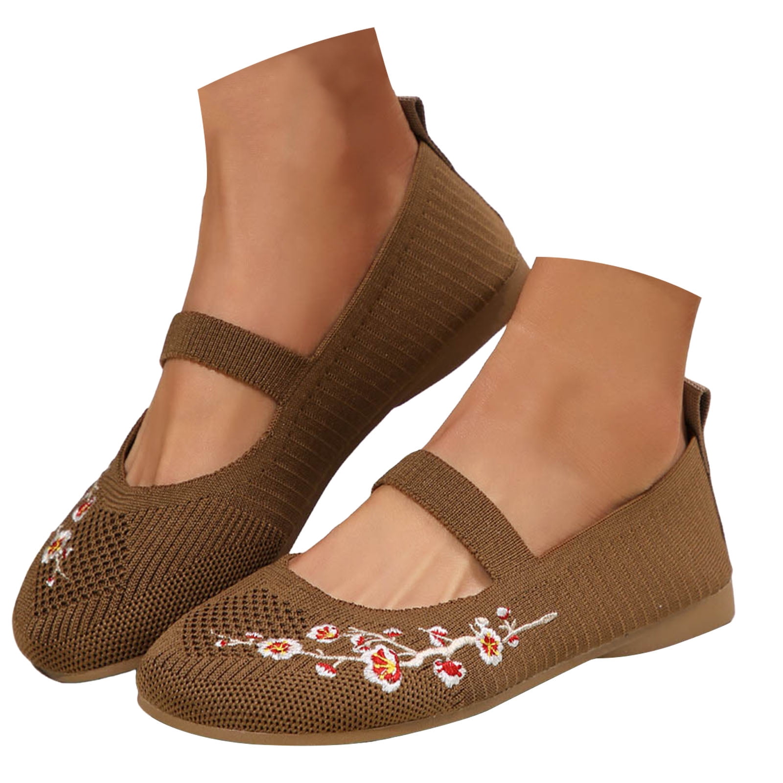 Mepaouo Womens Ballet Flats Casual Knit Slip on Loafer Shoes Embroidery ...